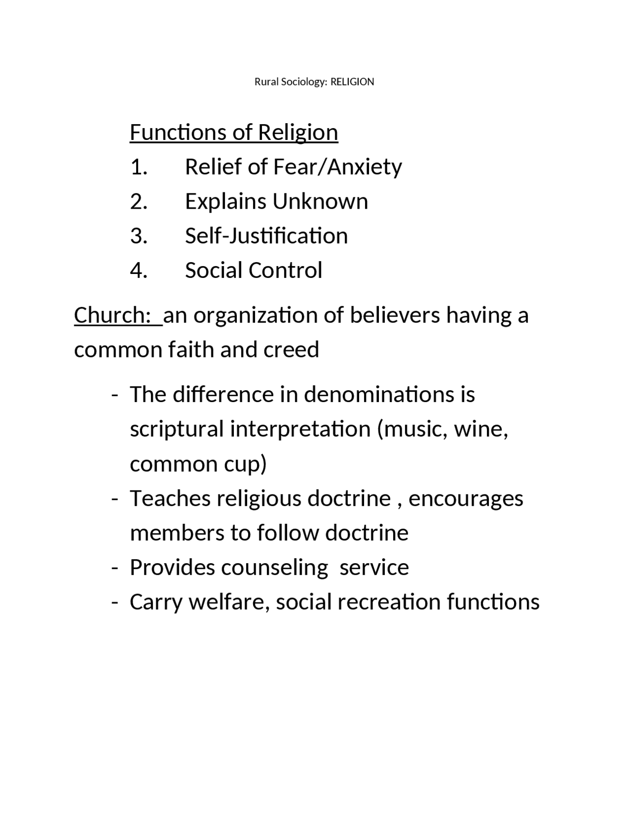 Functions of Religion - Lecture Notes | AGRI 108 - Docsity