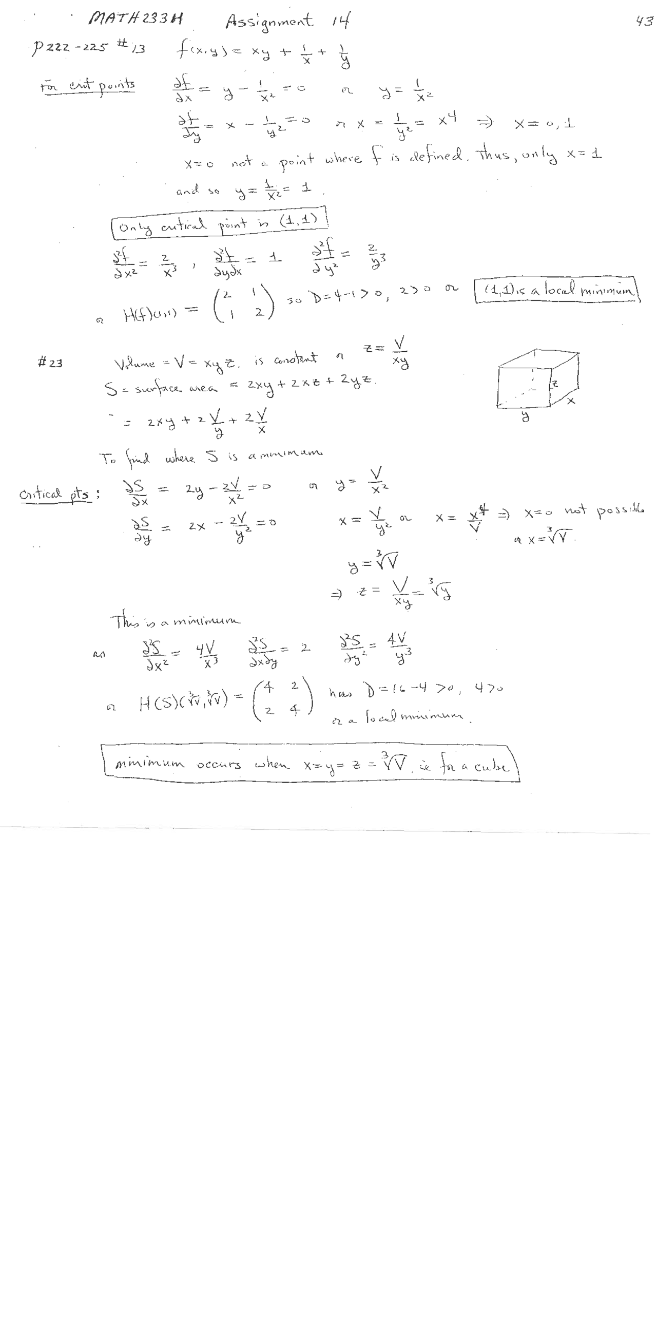 Calculus of Functions of Several Variables - Homework 14 Solutions | MATH 233H | Assignments ...