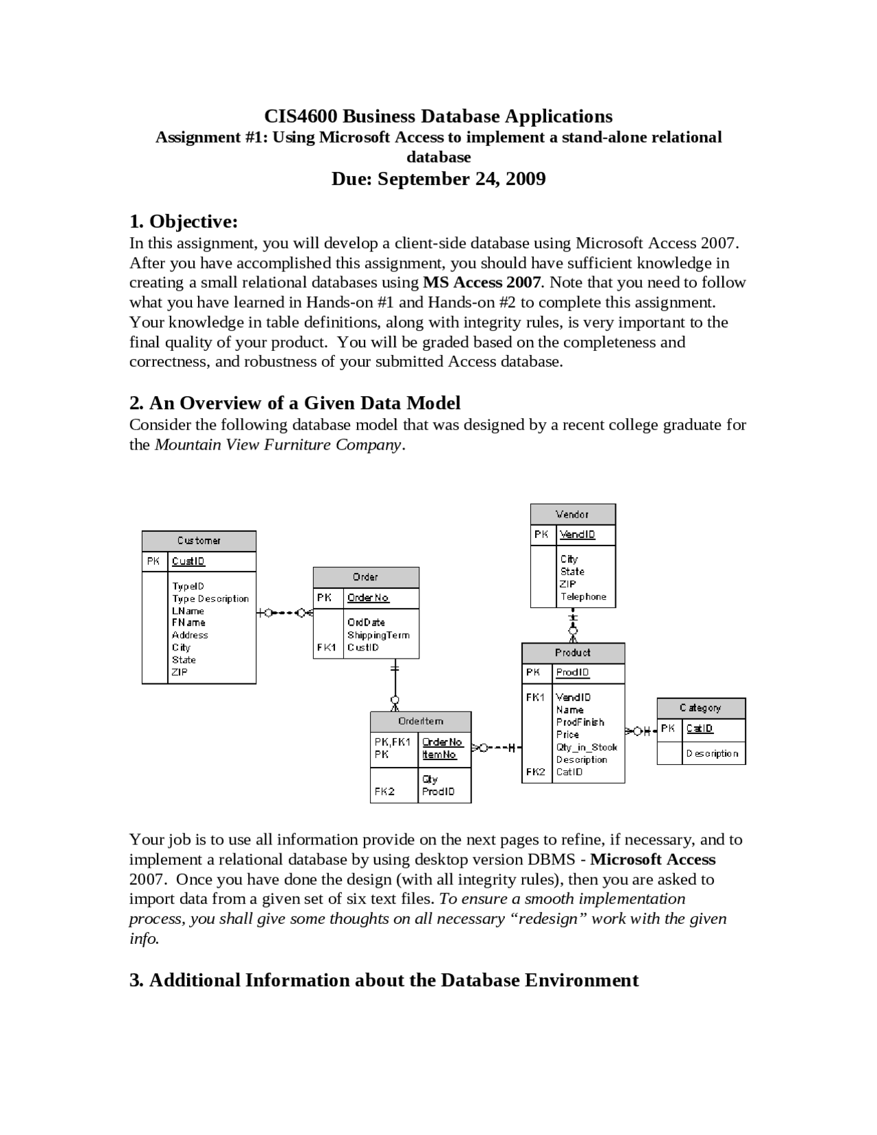 Assignment 1 Using Microsoft Access To Implement Relational Database Cis 4600 Docsity