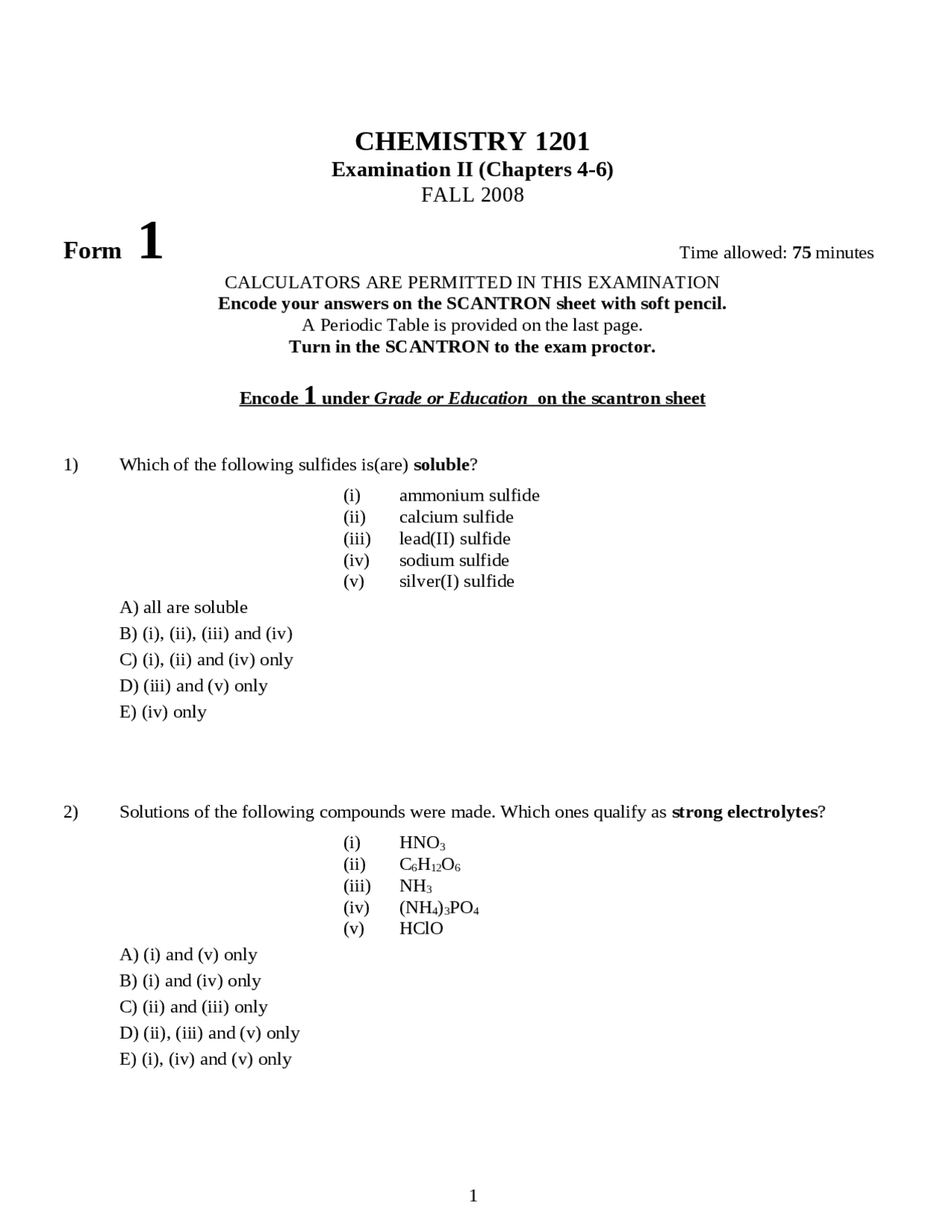 27 Questions on Introduction to Chemistry - Exam 2 | CHEM 1201 - Docsity