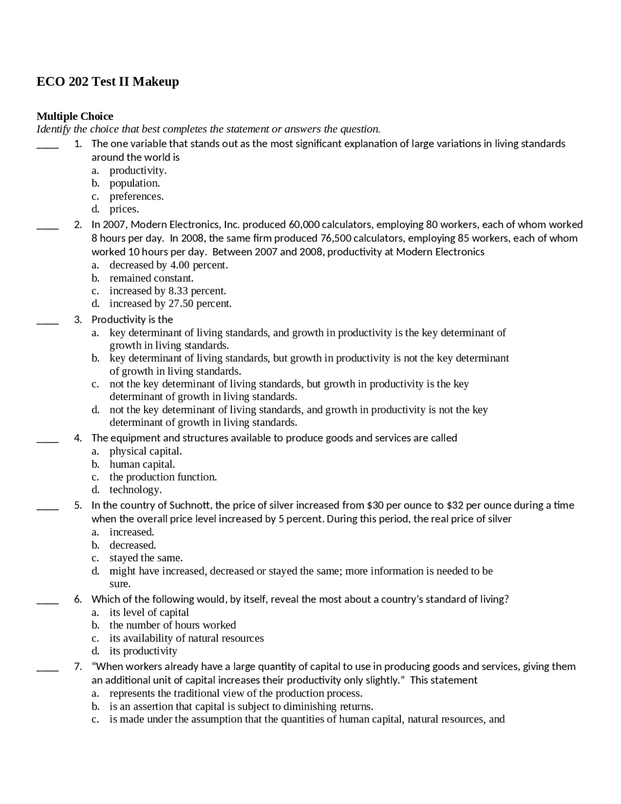 50 Multiple Choice Questions Test 2 Principles Of Economics Ii