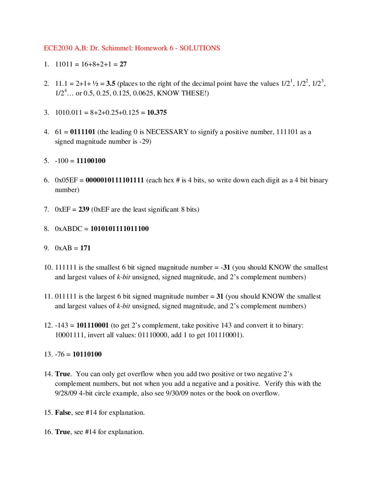 32 Questions On The Computer Engineering Assignment 6 Ece 2030 Docsity
