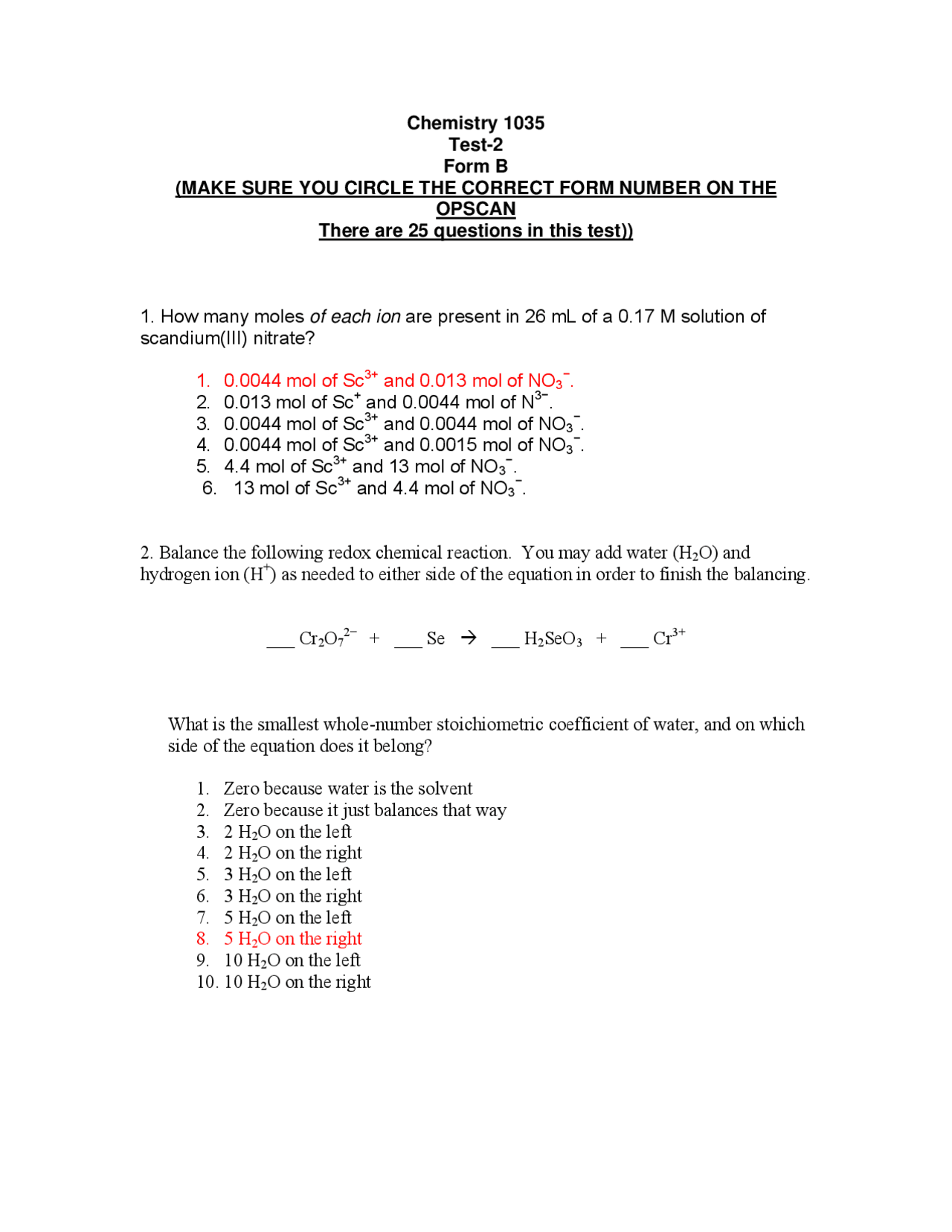 Test 2 Questions With Answers General Chemistry Chem 1035 Docsity
