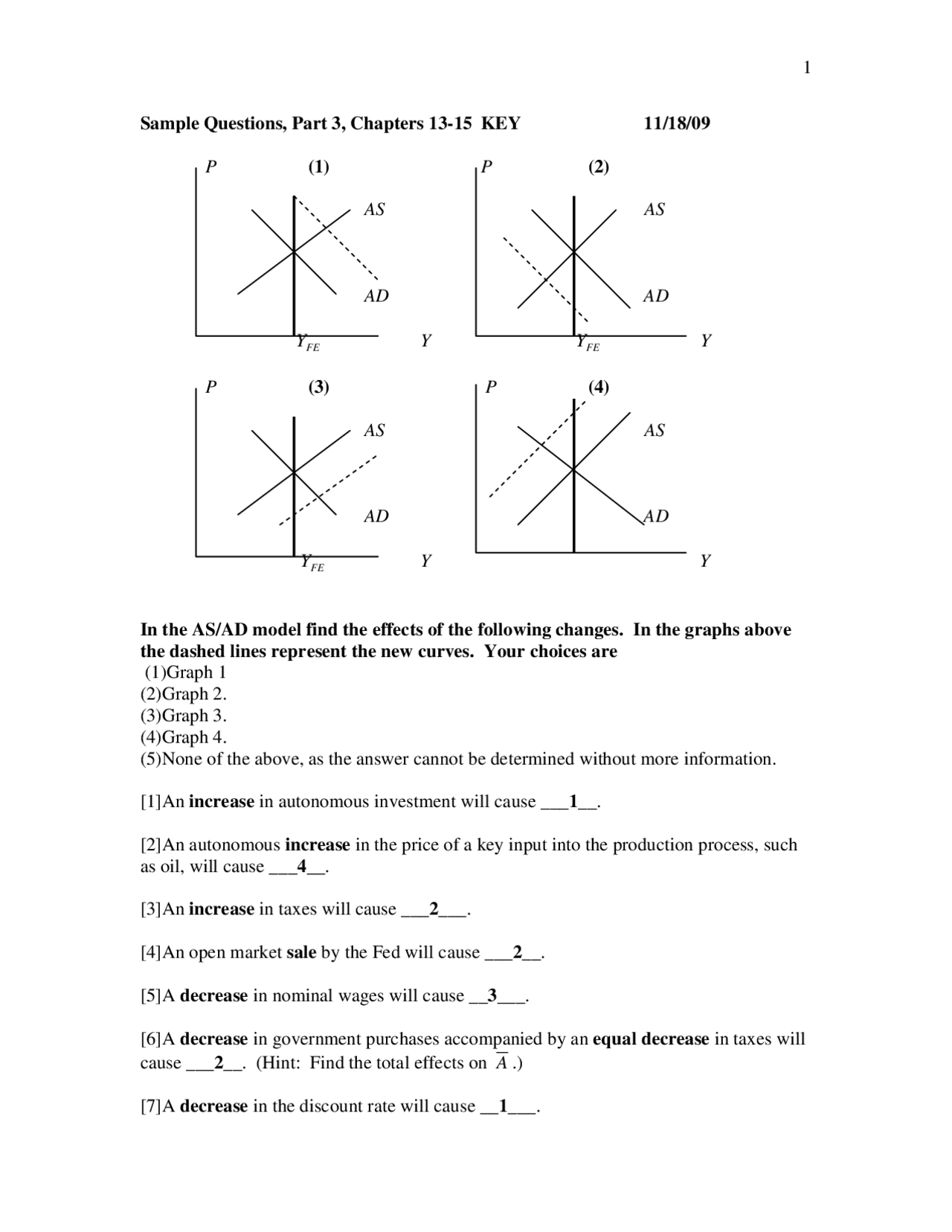 Principles Of Economics Sample Questions With Answer Key Econ 2006