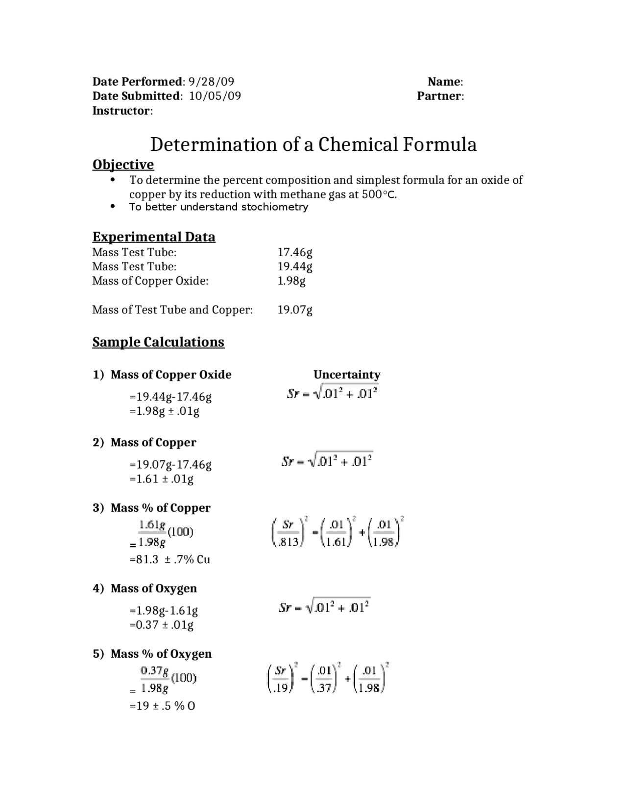 Determination of Chemical Formula - General Chemistry Lab | CHEM 1045 ...