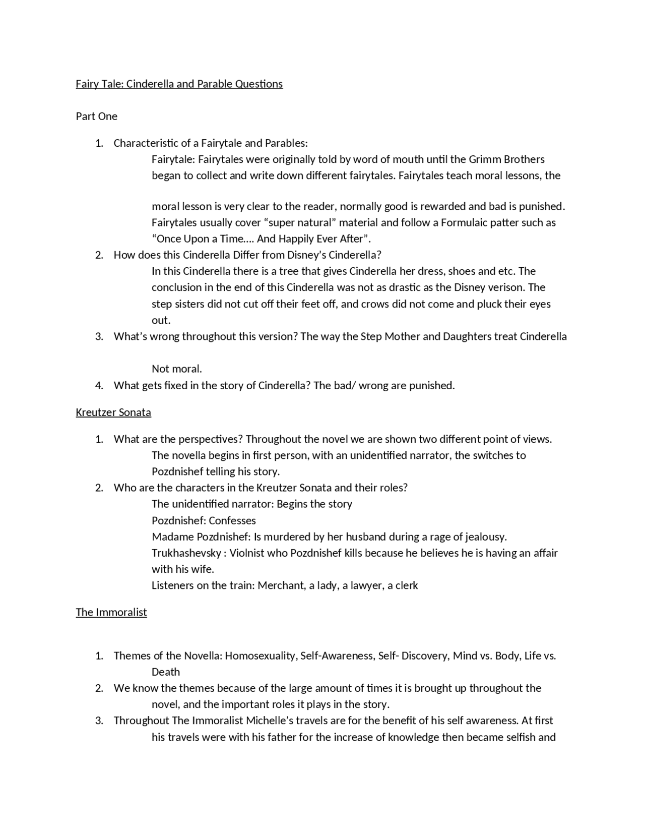 Fairy Tale: Cinderella and Parable Questions | ENG 125.00 - Docsity