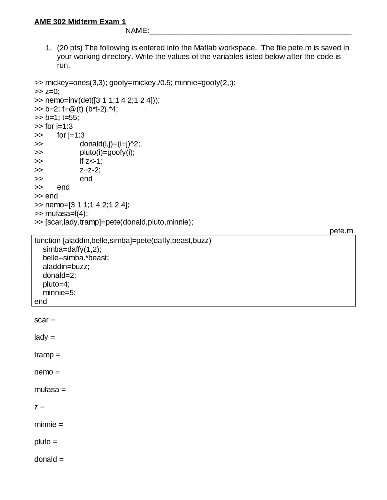 Practice Midterm Exam 1 Numerical Methods A Me 302 Docsity