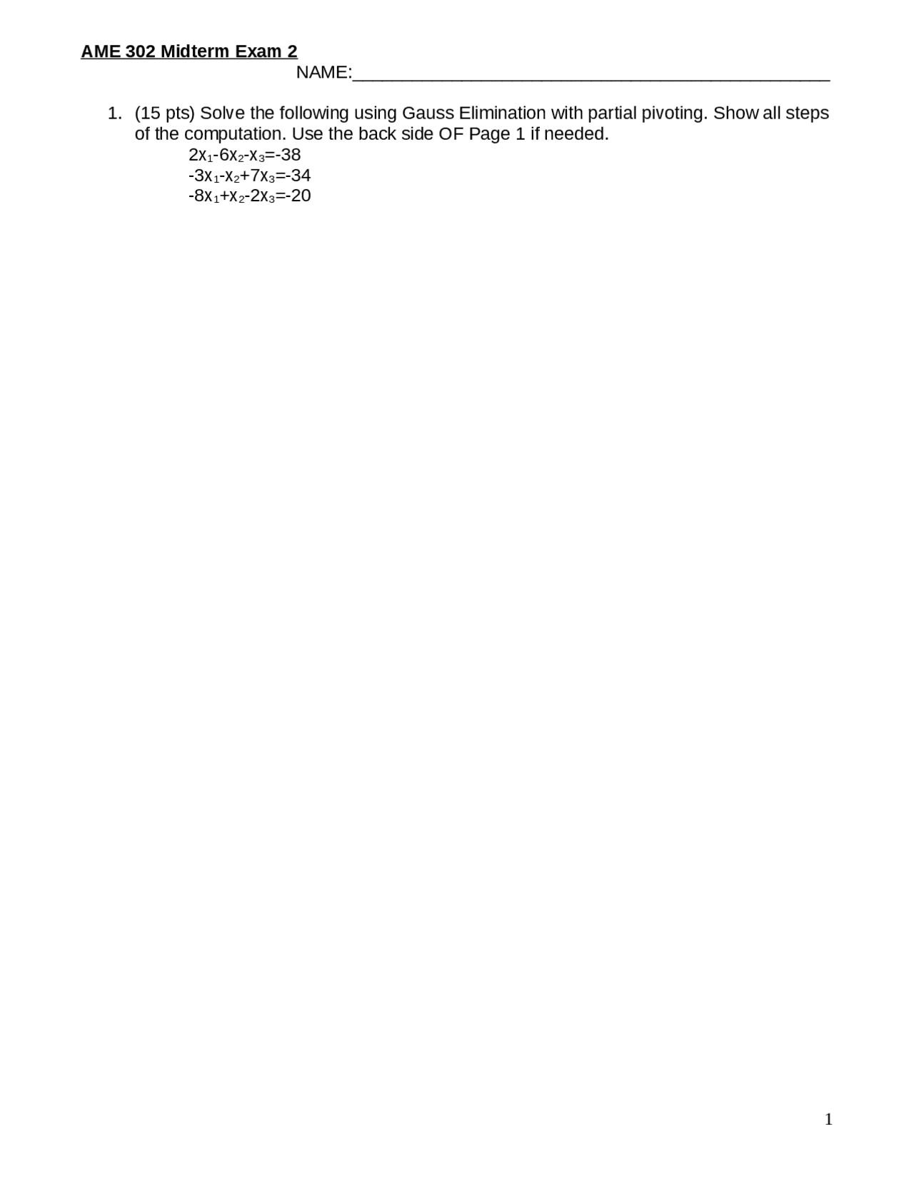 Sample Midterm Exam 2 Numerical Methods A Me 302 Docsity