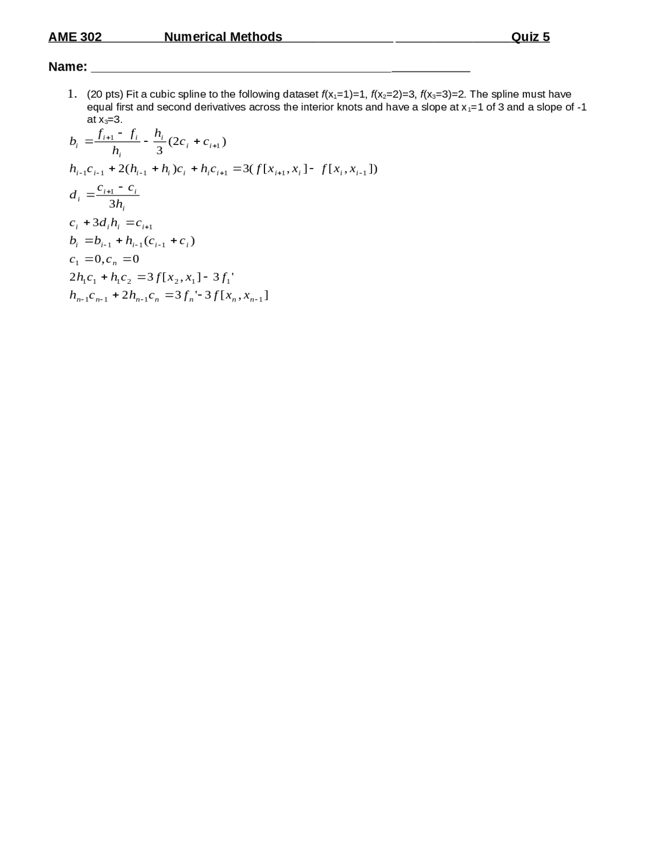 2 Solved Problems On Numerical Methods Quiz 5 A Me 302 Docsity