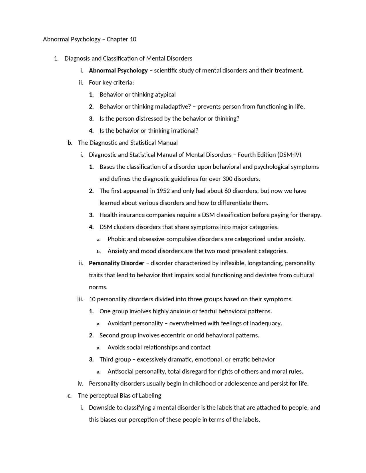 Review Notes On Abnormal Psychology Psy 2012 Docsity