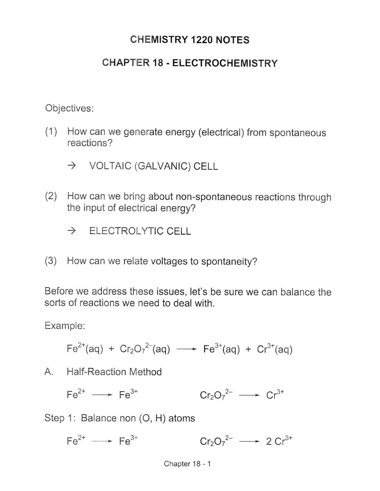 Electrochemistry - General Chemistry II - Notes | CHEM 1220 - Docsity