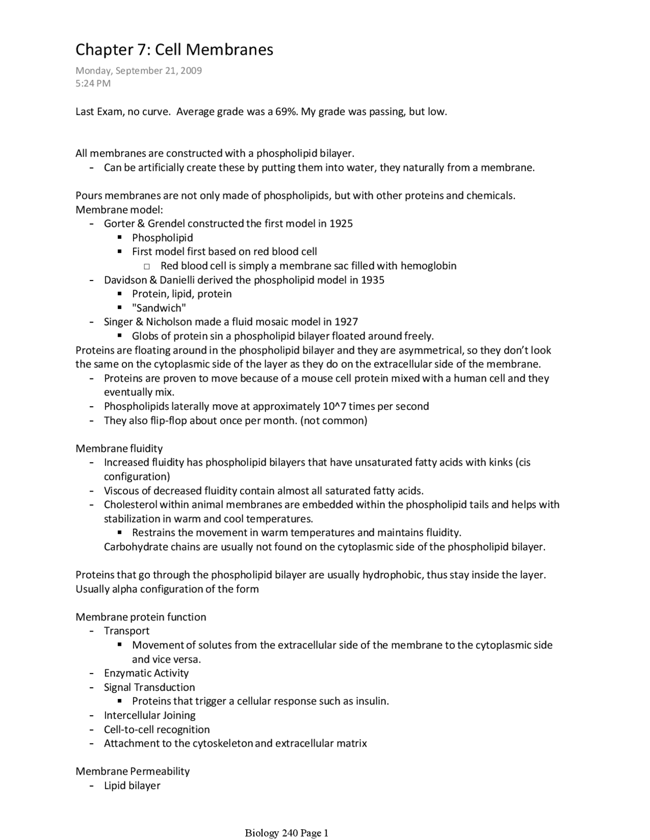 Cell Membranes Summary For Last Exam Biol 240 Docsity
