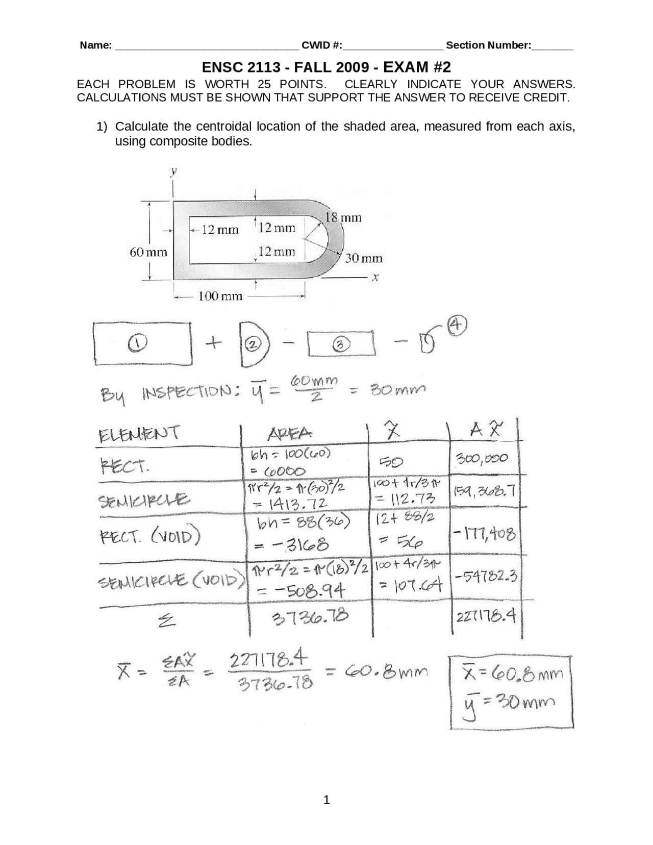 Test Ii With Answer Key Statics Ensc 2113 Docsity