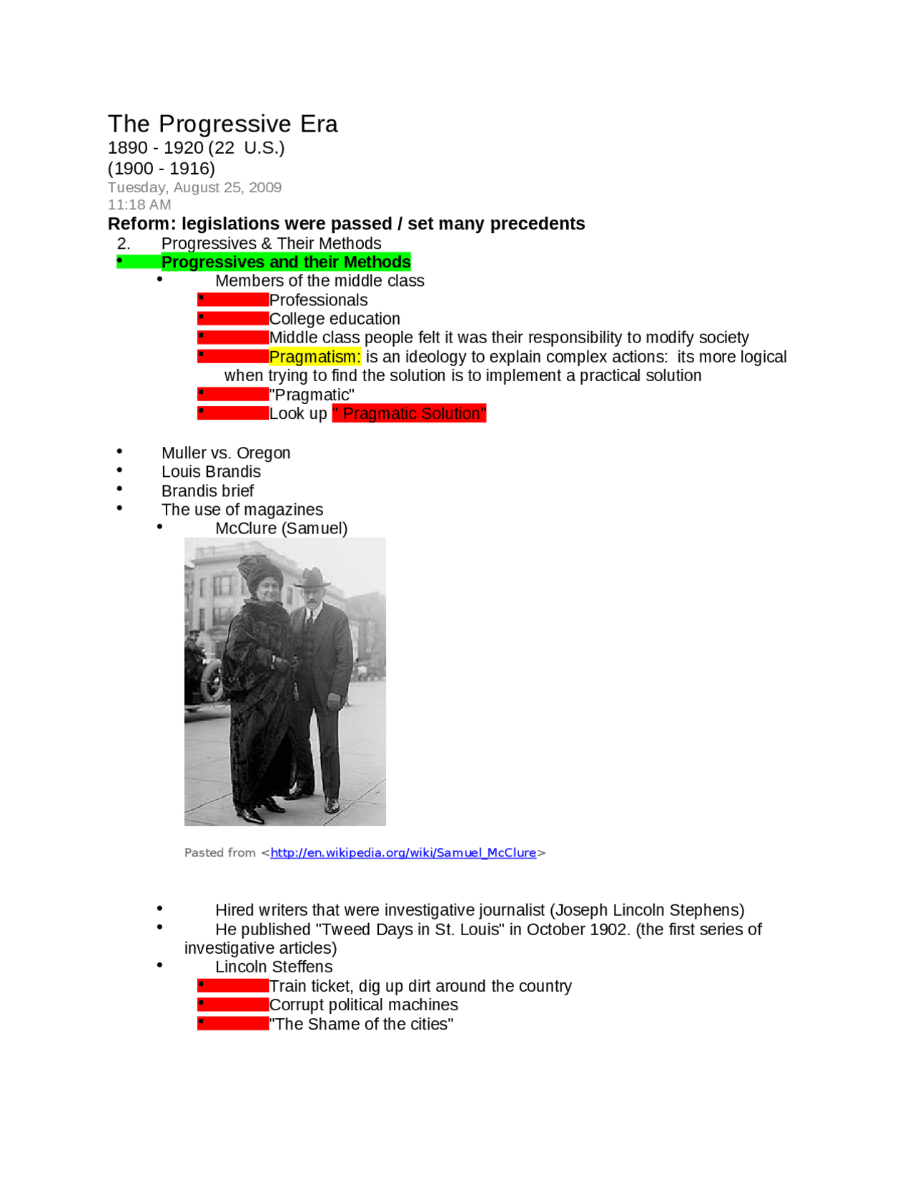 The Progressive Era - The U.S. Since 1900 - Notes | HIST 1 - Docsity