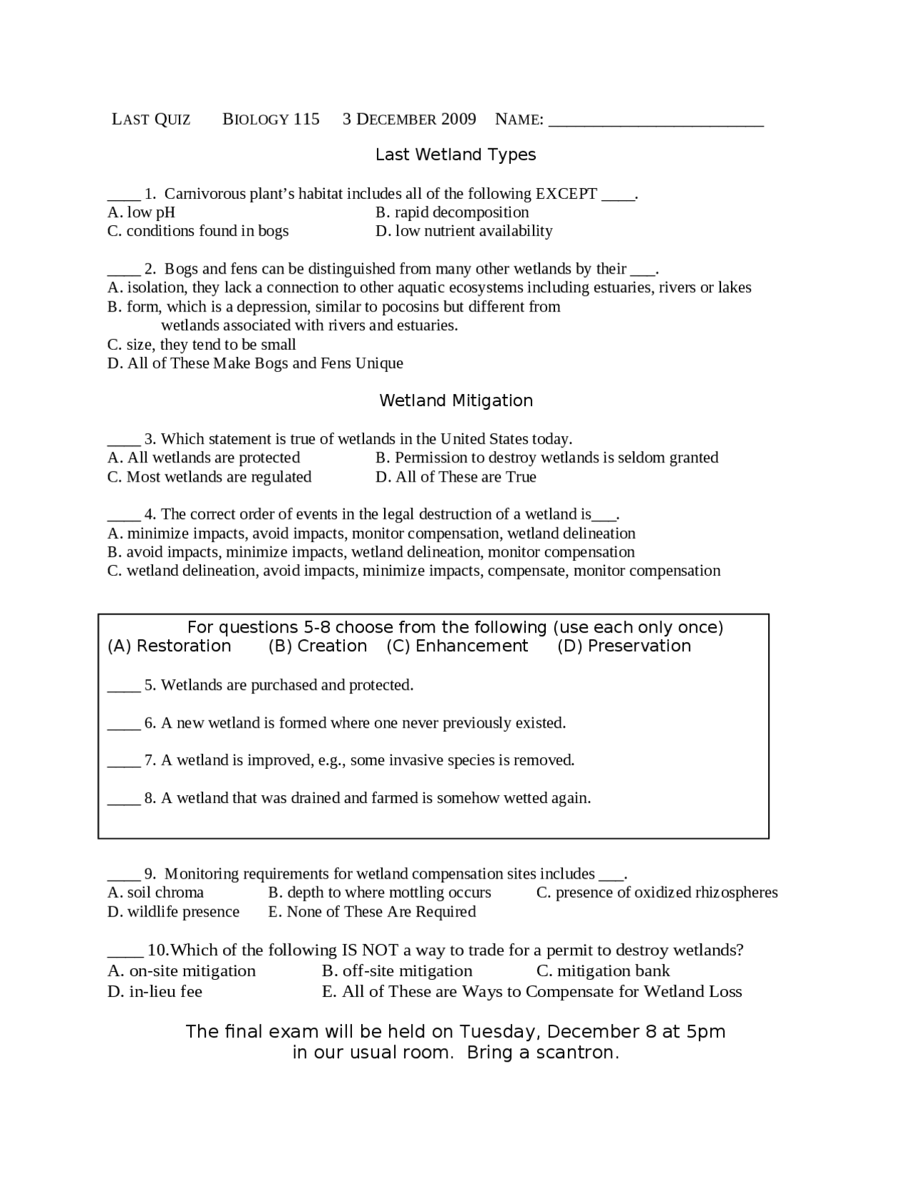Practice Quiz Topics In Ecology And The Environment Biol 115 Docsity