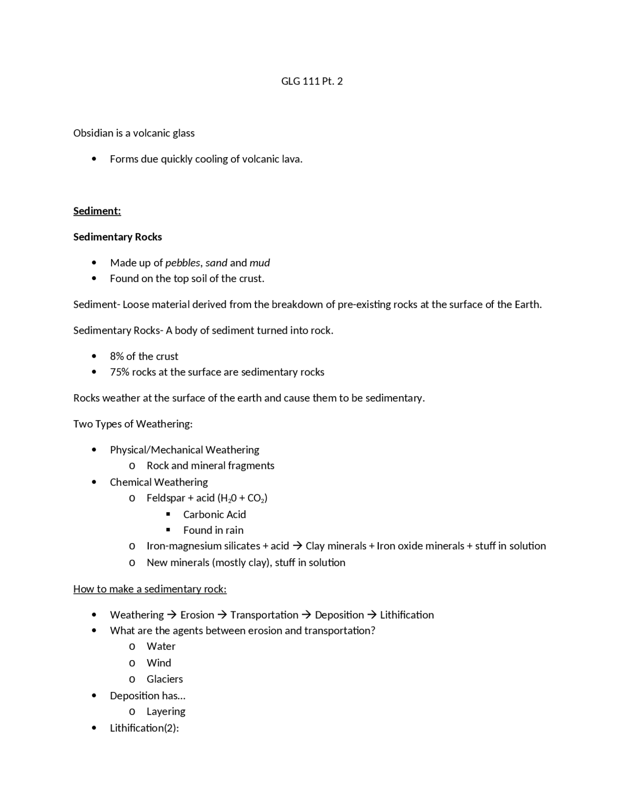 Class Notes For Sediments The Dynamic Earth Glg 111 Docsity