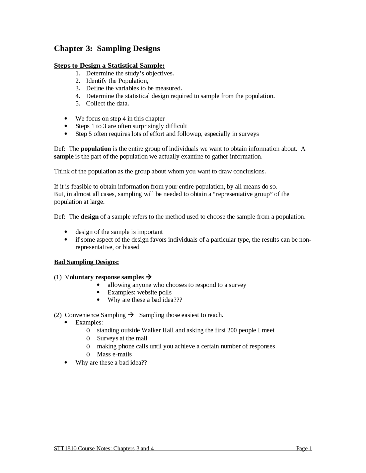 Lecture Slides On Sampling Design Basic Statistics Stt 1810 Docsity