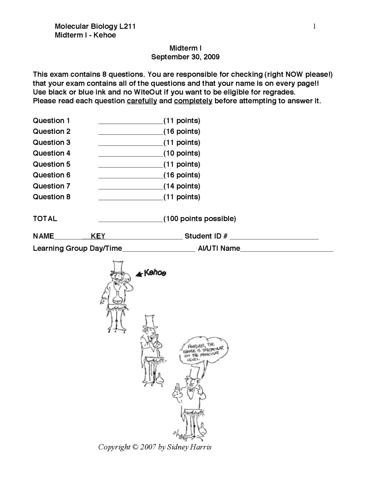 Midterm Exam Answer Key Molecular Biology Biol Docsity