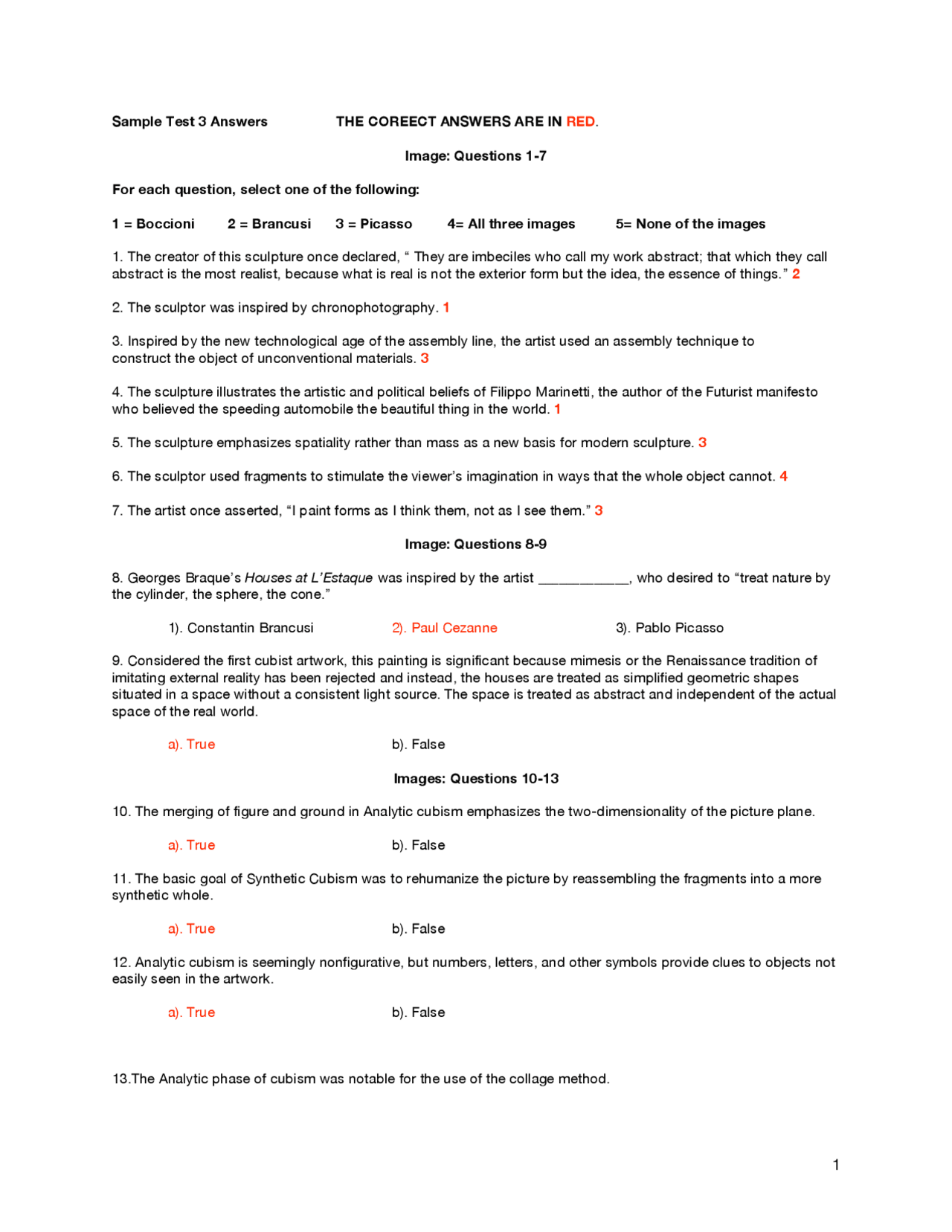 World art history exam. Multiple choice with answers | ART 2330G - Docsity