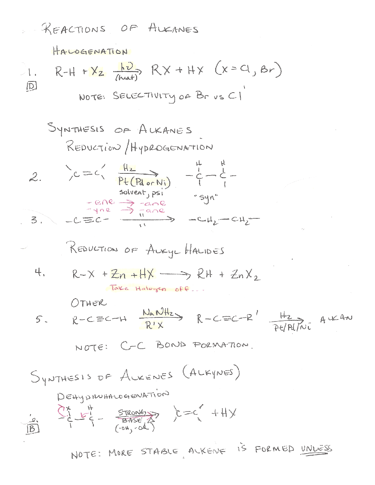 Reactions of Alkanes Halogenation - Handwritten Notes | CHEM 2210 - Docsity
