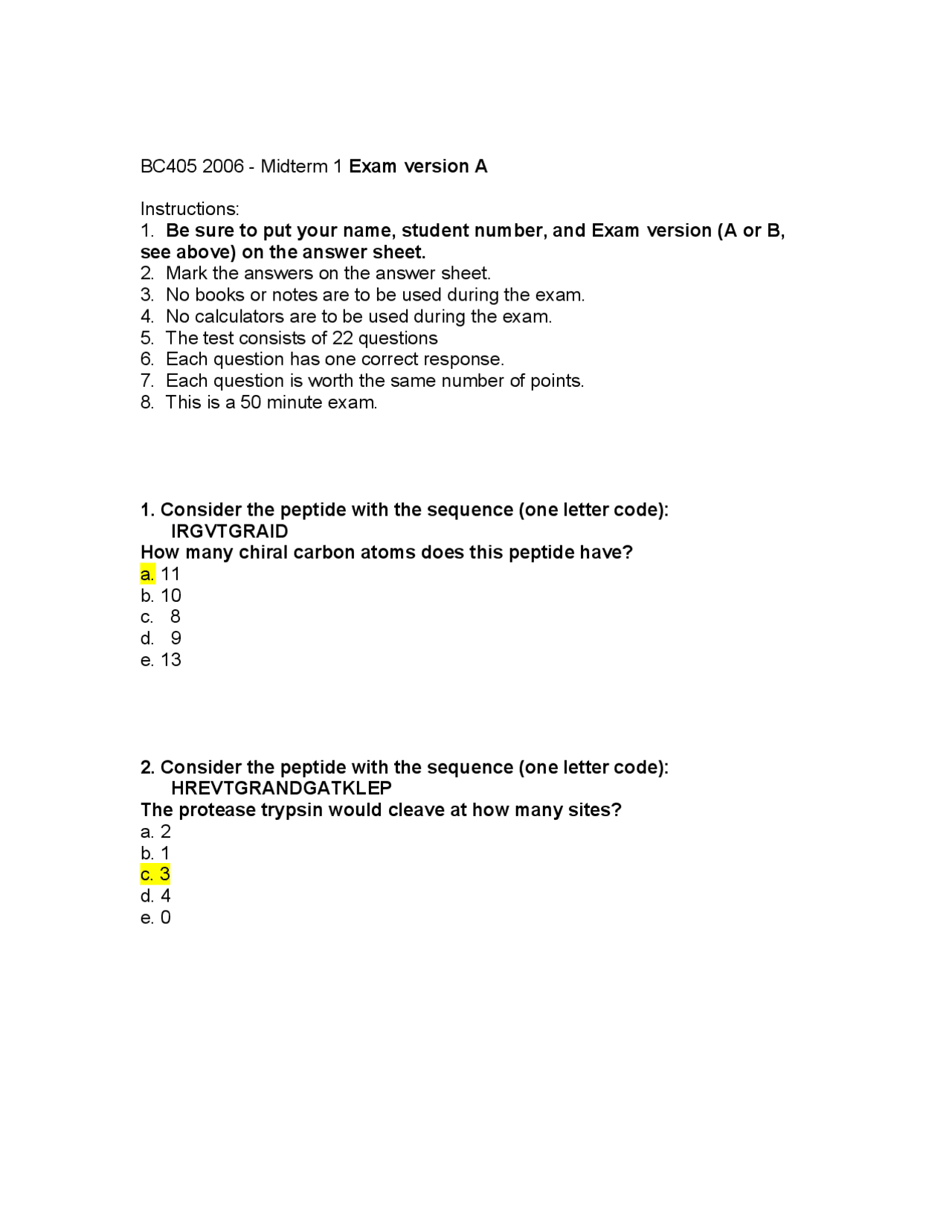 22 Question With Solution Introduction To Biochemistry Exam 1