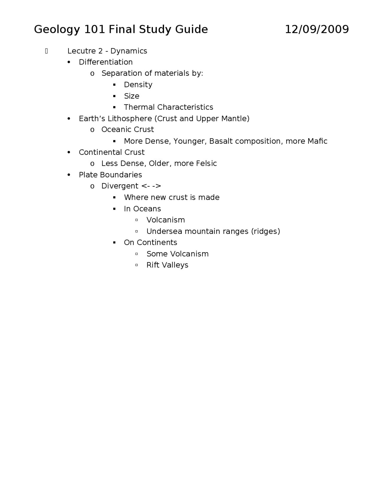 Final Exam Study Guide - Physical Geology | GEOL 101 | Appunti Geologia | Docsity