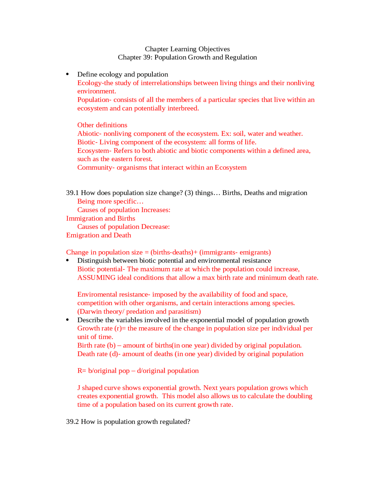 Population Growth And Regulation Notes Biol 1001 Docsity