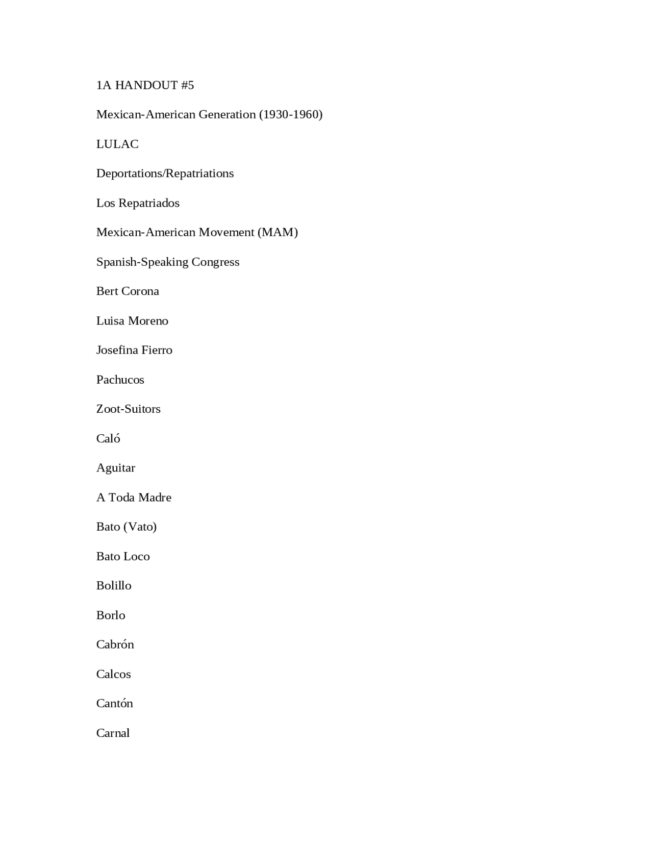 Mexican American Generation Lecture Handout Ch St 1a Docsity