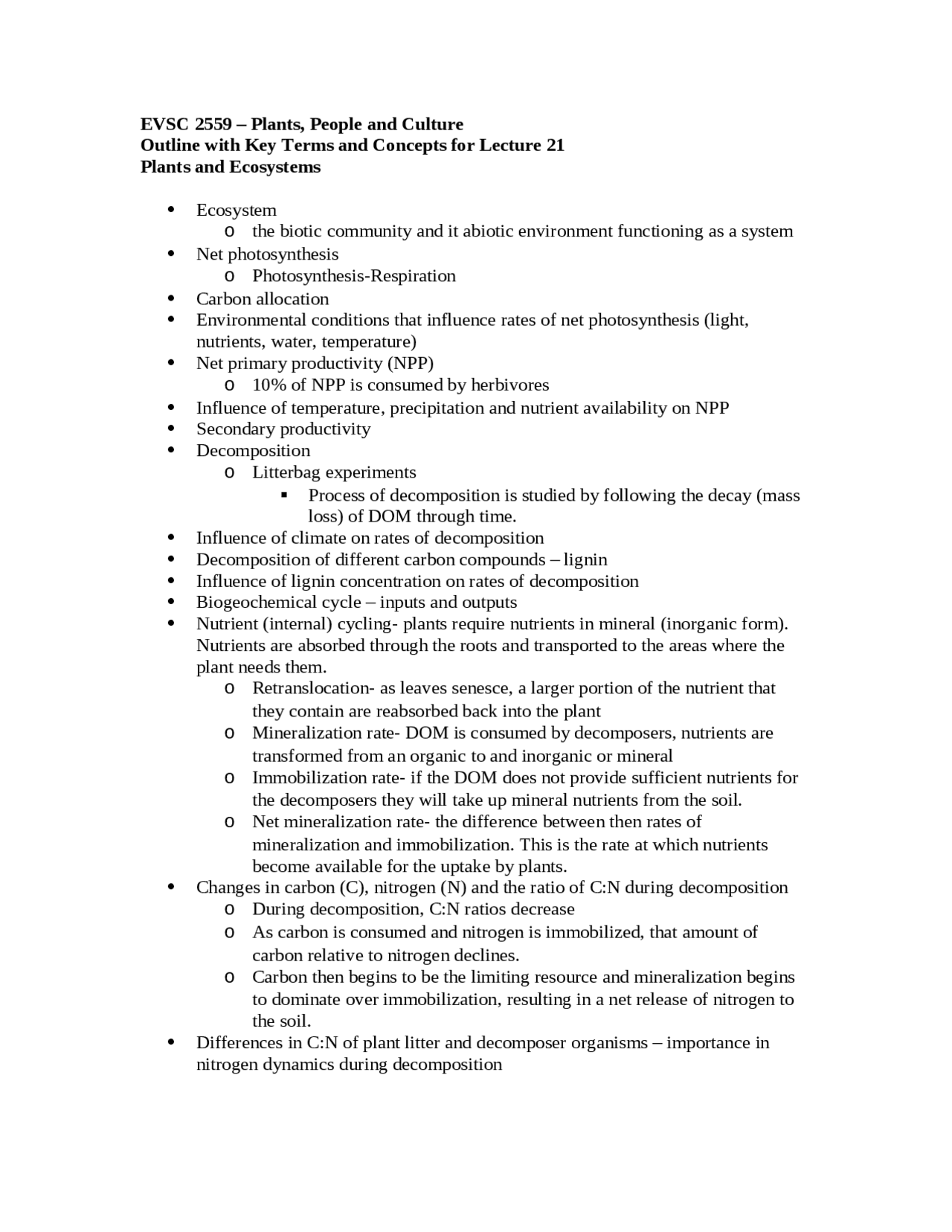 Plants And Ecosystem New Course In Environmental Science Notes