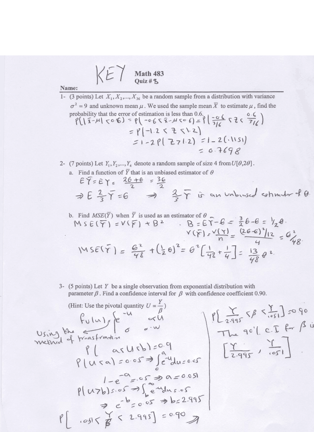 Mathematics Statistics In Engineer And Science Solved Quiz 8 Math