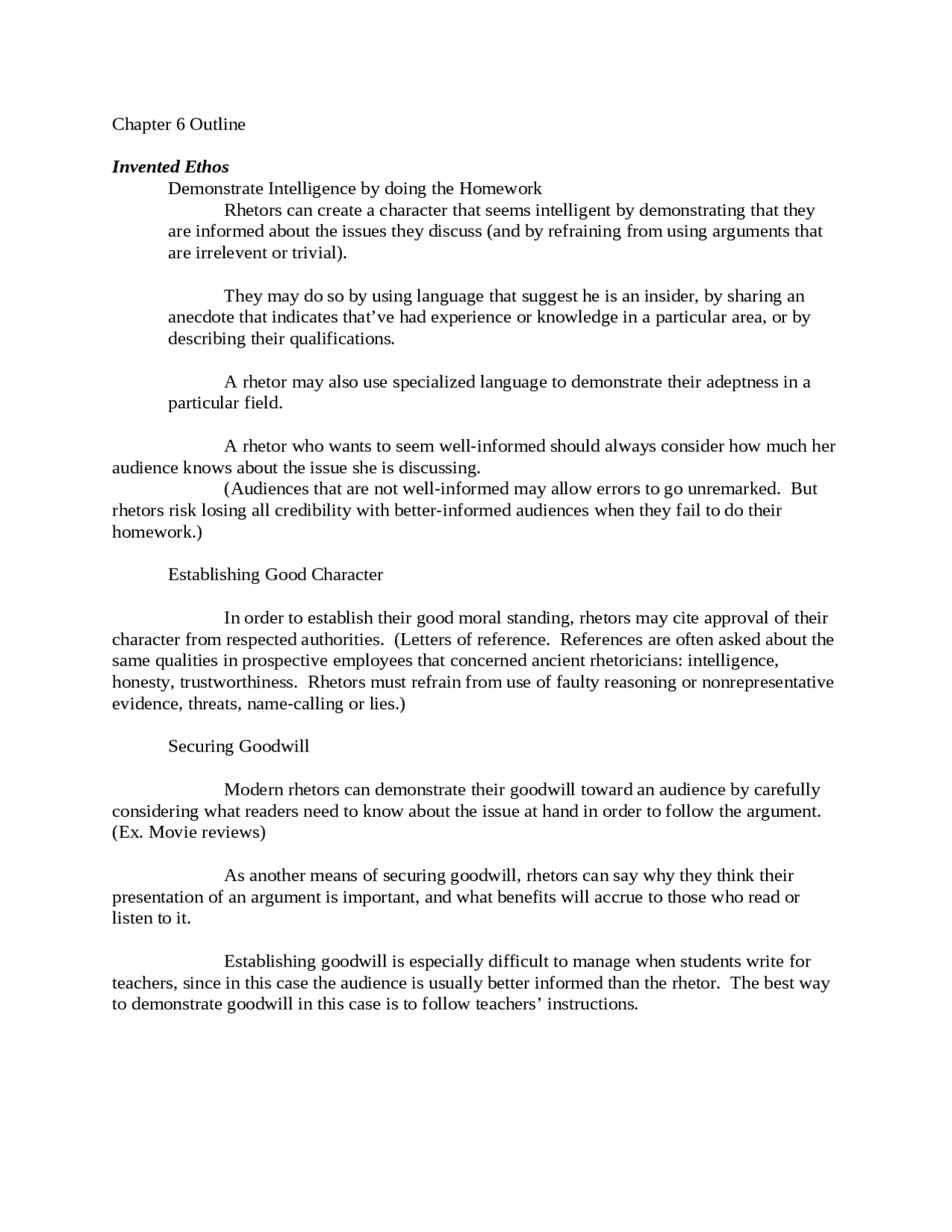 Invented Ethos - Outline - Written Argumentation | WRIT 210 - Docsity