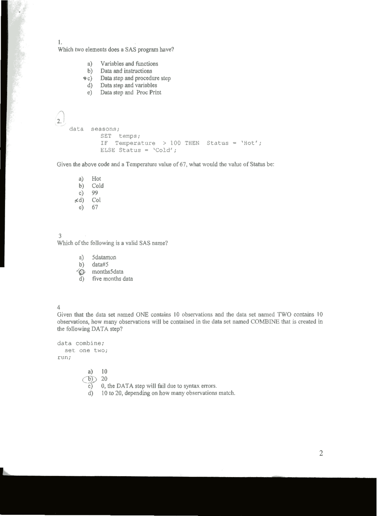 Midterm Exam Solutions Sas Base Programming Pstat 130 Docsity