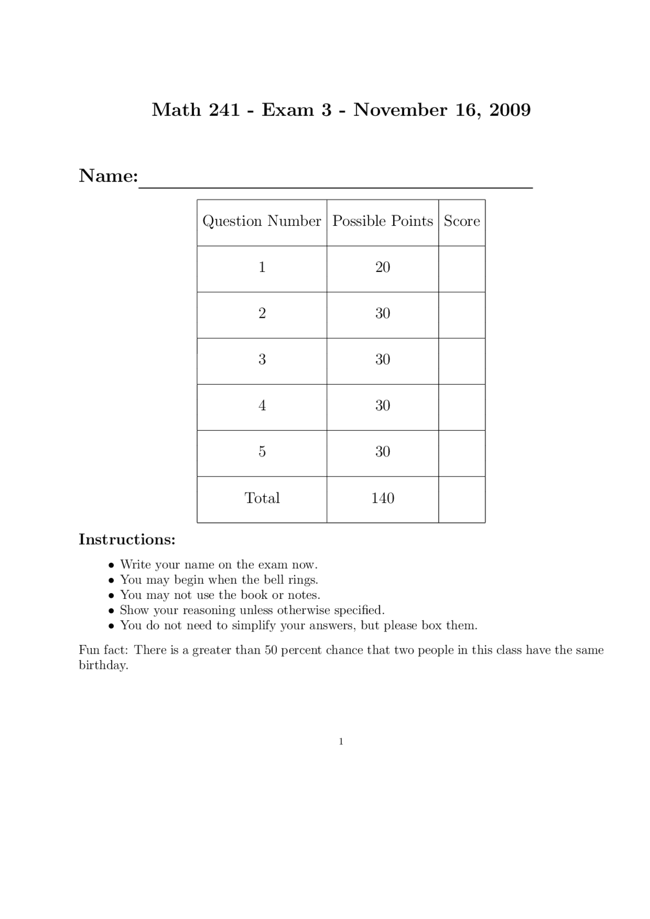 5 Solved Problems On The Calculus Iii Exam 2 Math 241 Docsity
