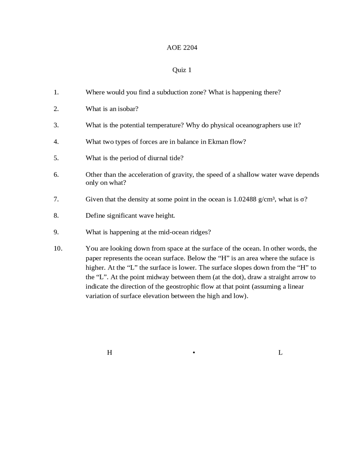 Quiz 1 Subduction Zone Isobar Introduction To Ocean Engineering