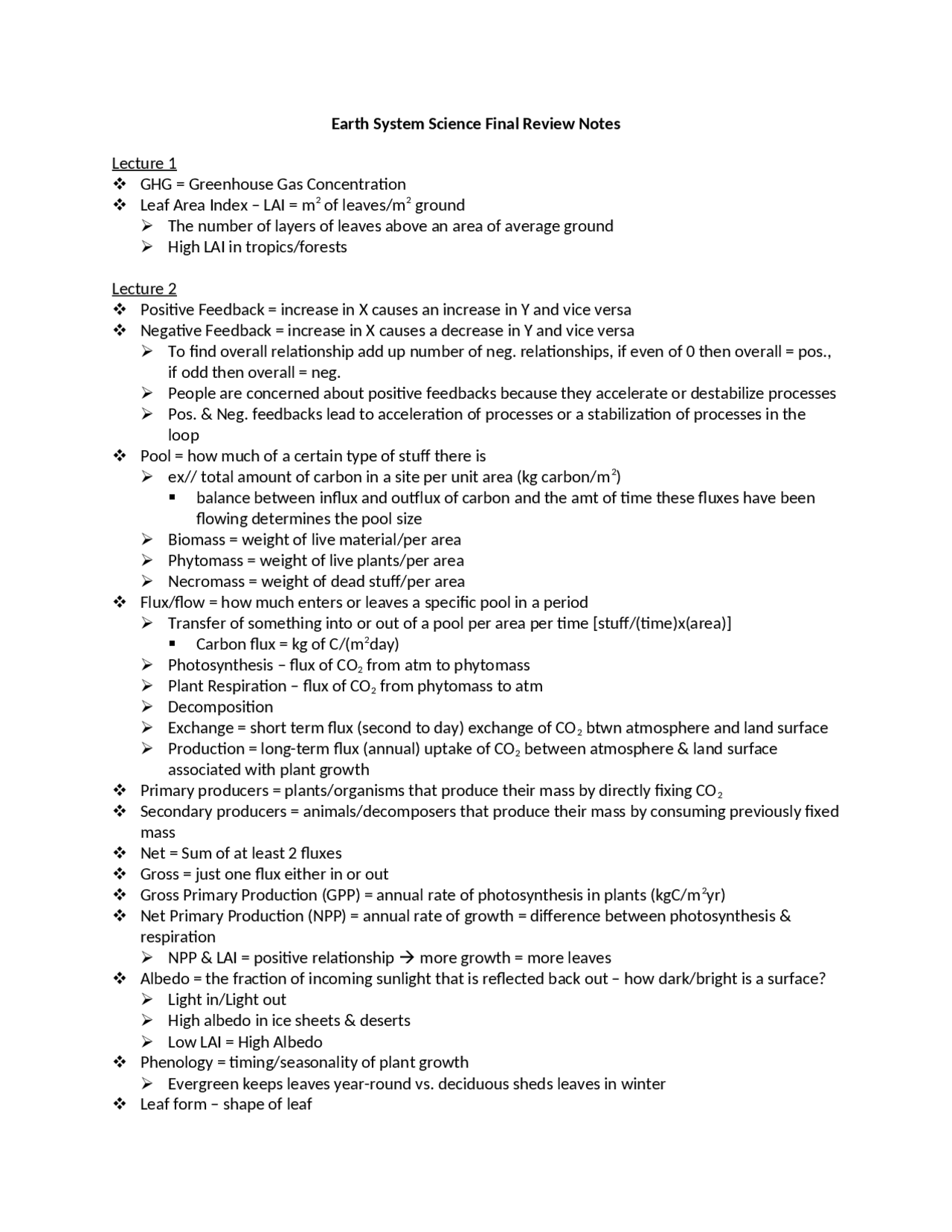 Earth System Science Final Review Notes - Land Interactions | EarthSS ...