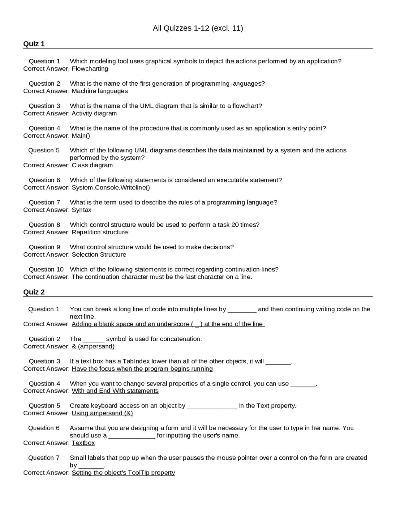 Solved All Quizzes Advanced Application Development Cgs 4404 Docsity