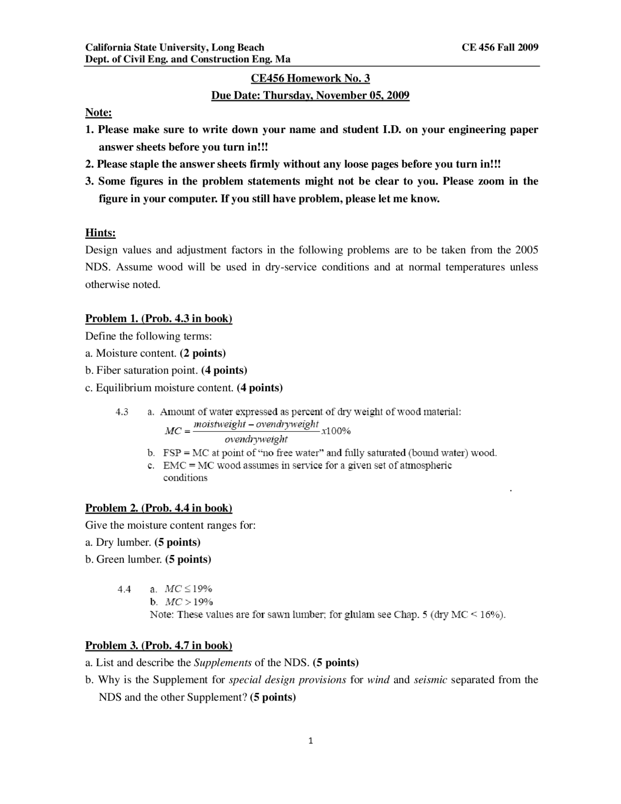 Homework 3 Unsolved Problems Timber Design C E 456 Docsity