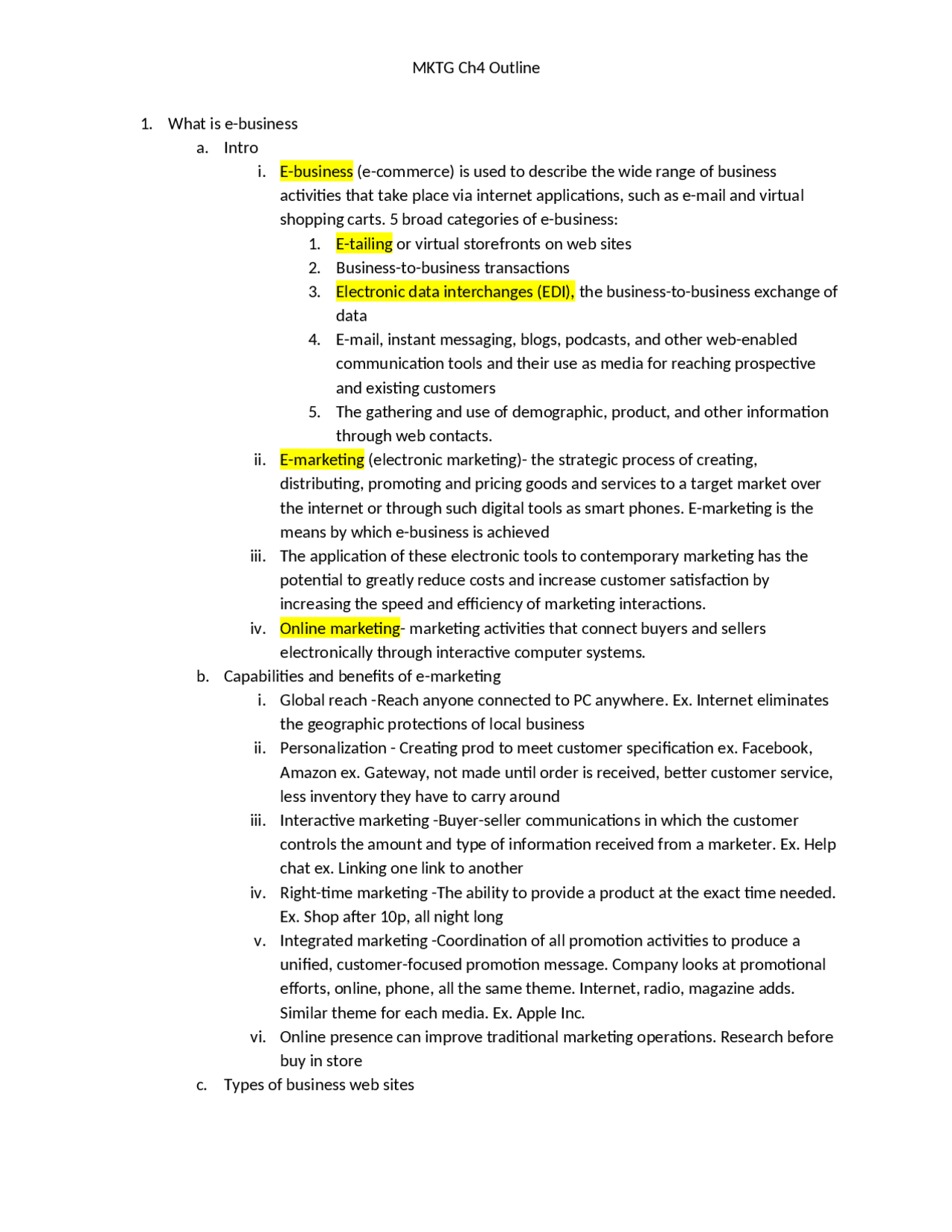 Outline For Principles Of Marketing Mktg 300 Docsity