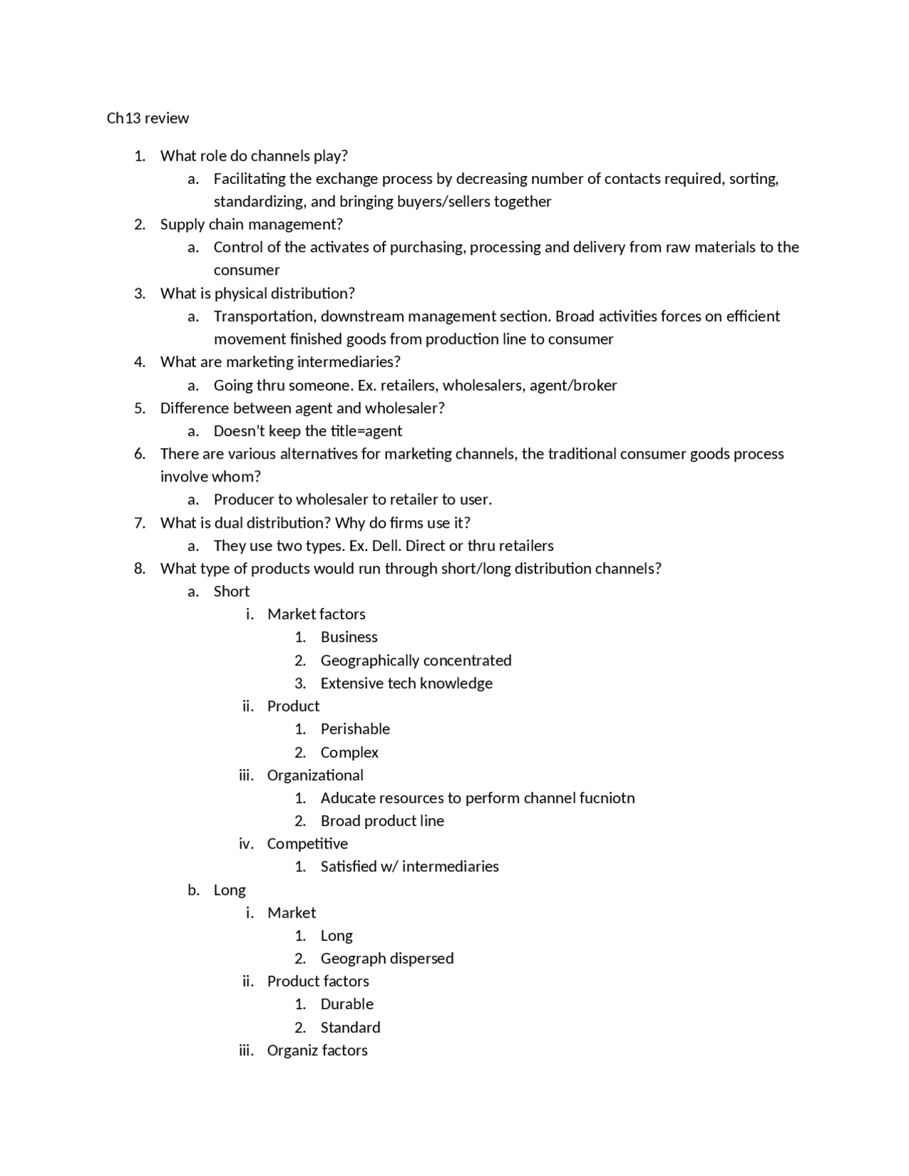 Supply Chain Management Physical Distribution Chapterwise Review