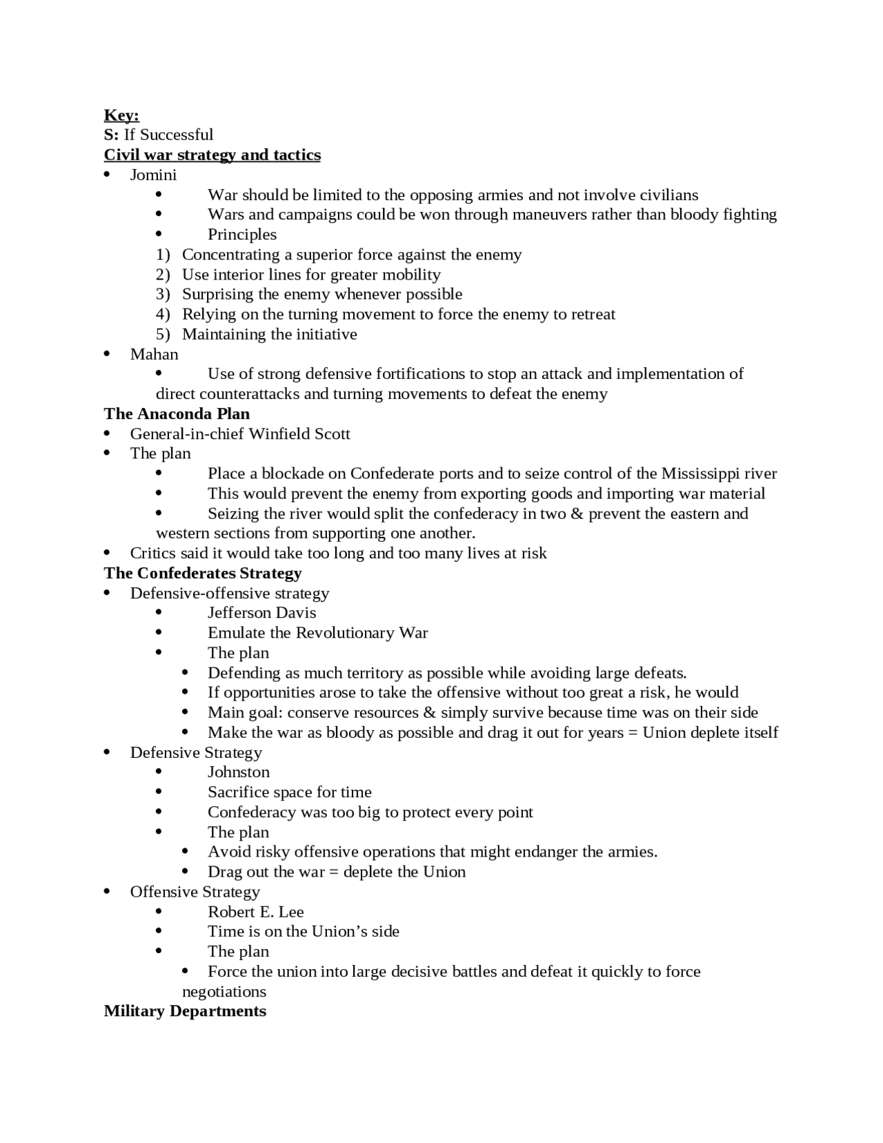 Outline for Civil War Strategy and Tactics - Civil War and ...