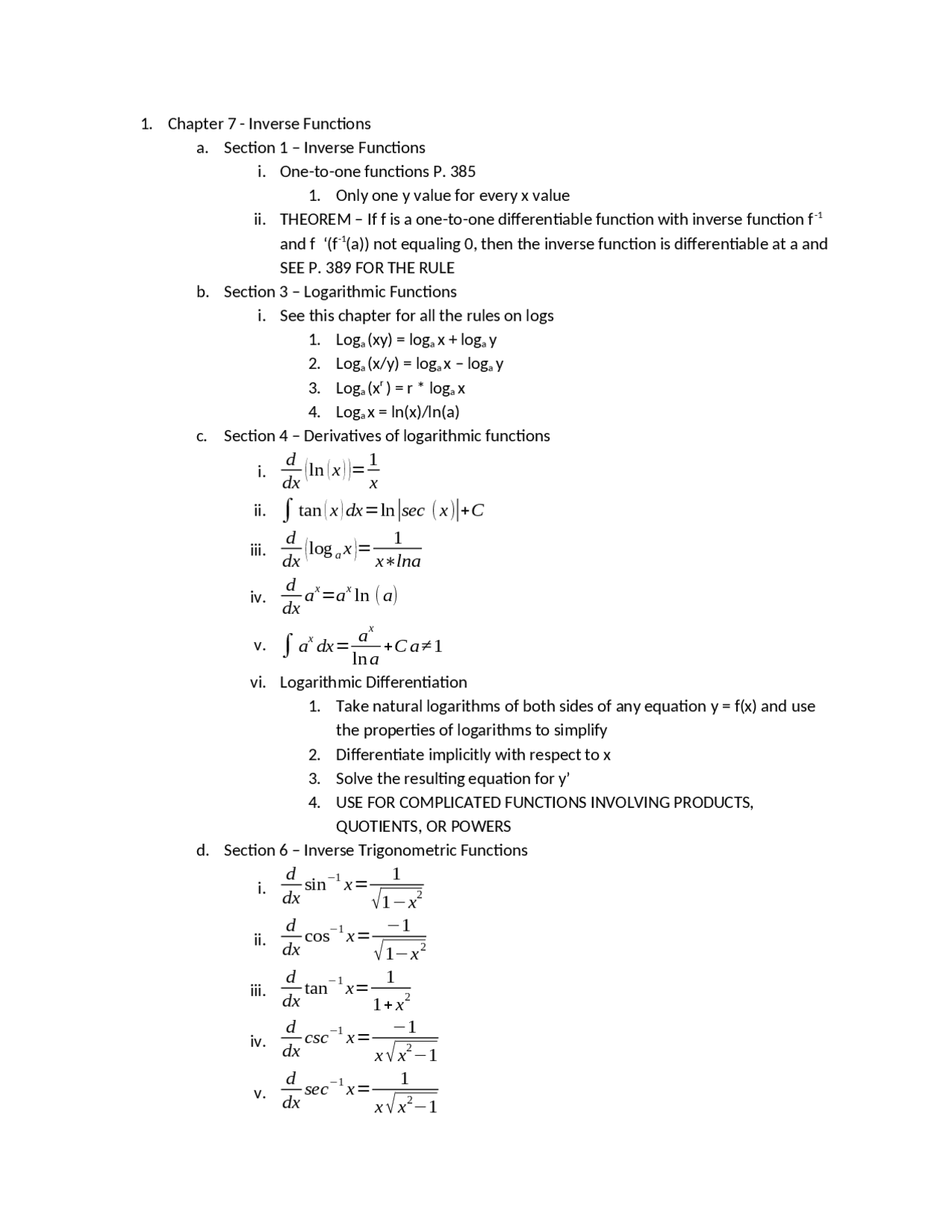 Inverse Functions, Techniques of Integration, Applications of ...