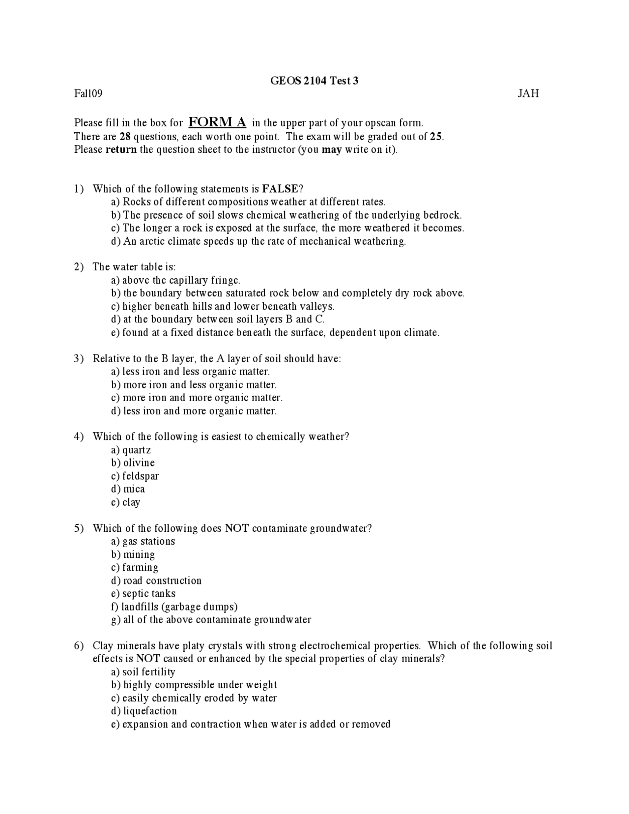 28 Mcqs For Elements Of Geology Test 3 Geos 2104 Docsity