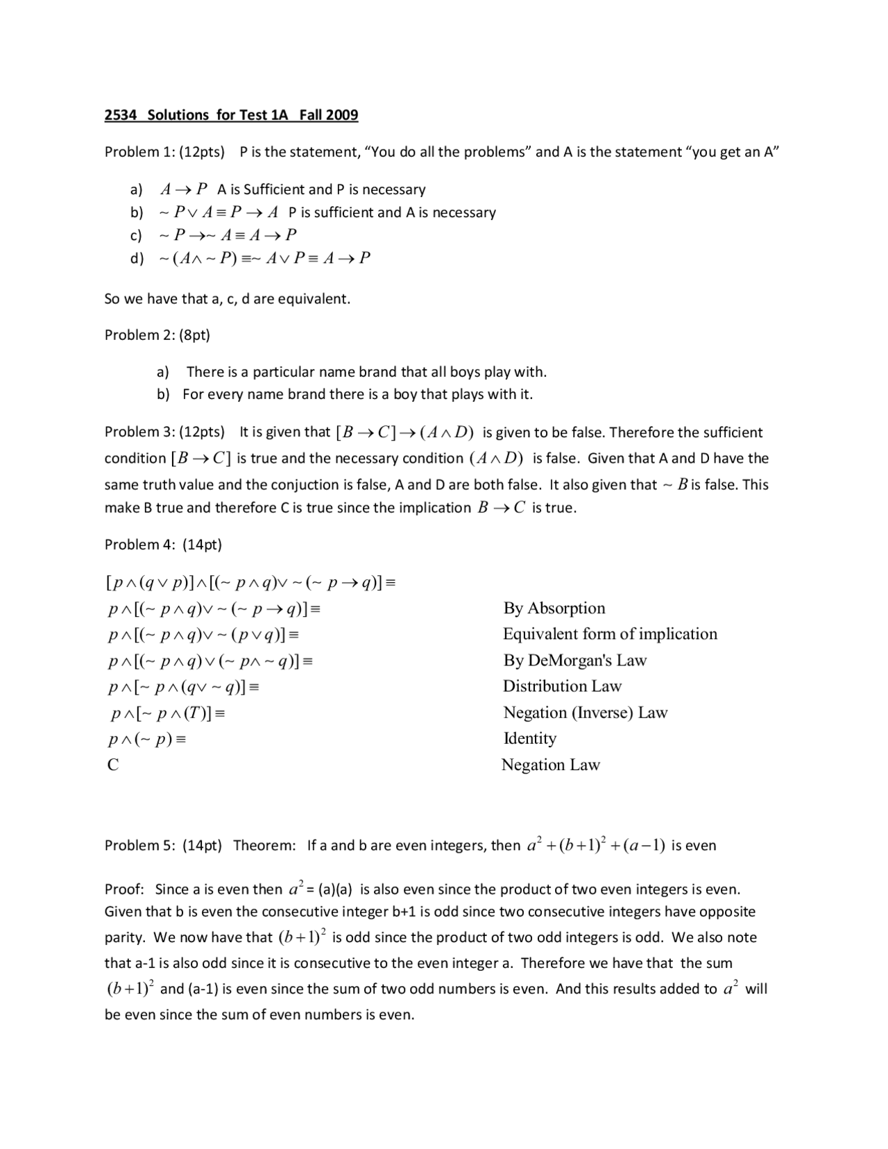 Introduction Discrete Math Solution For Test Math 2534 Docsity