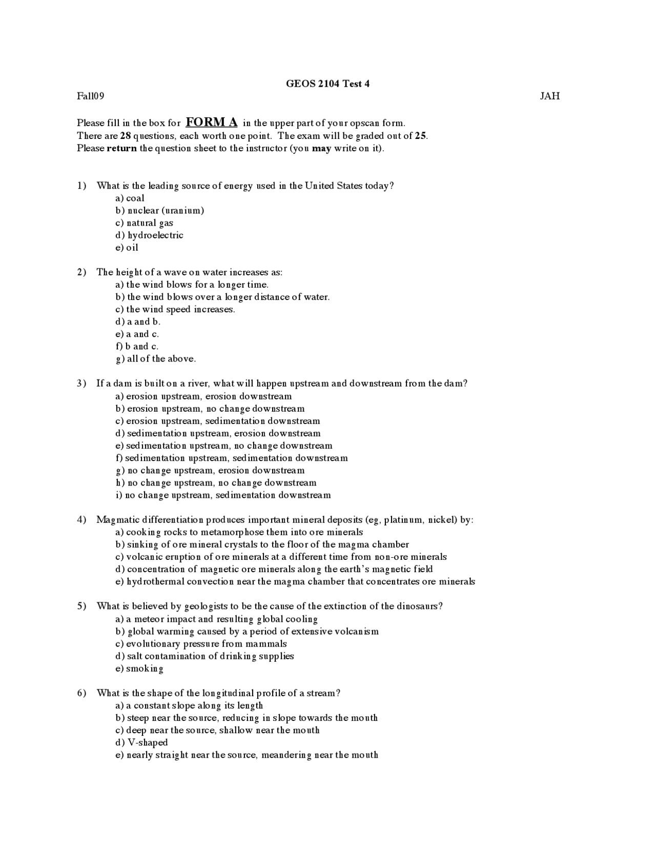 Mcqs On Elements Of Geology Exam Four Geos 2104 Docsity