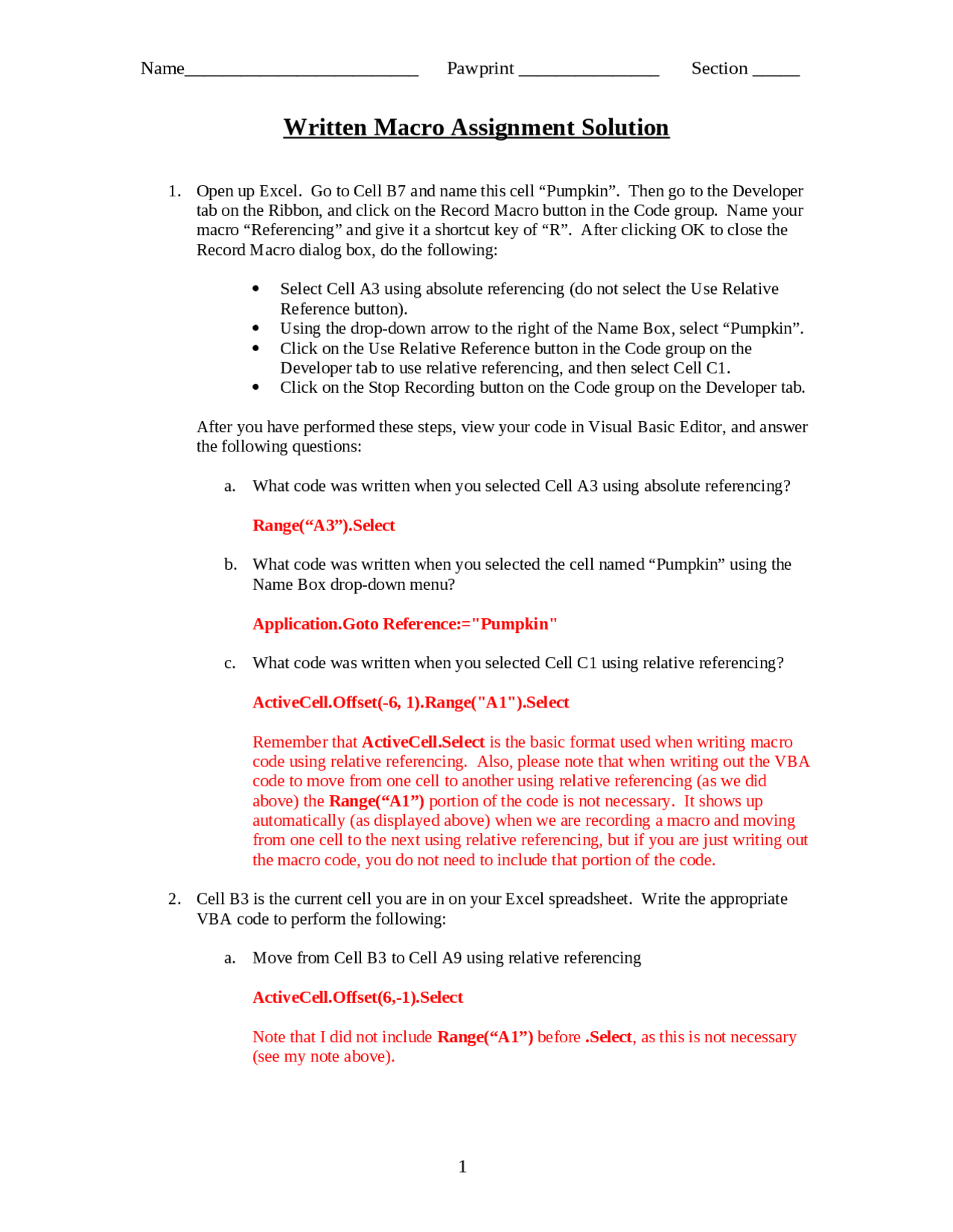 Excel VBA Macro Assignment Solutions - Prof. Kristen Hockman ...