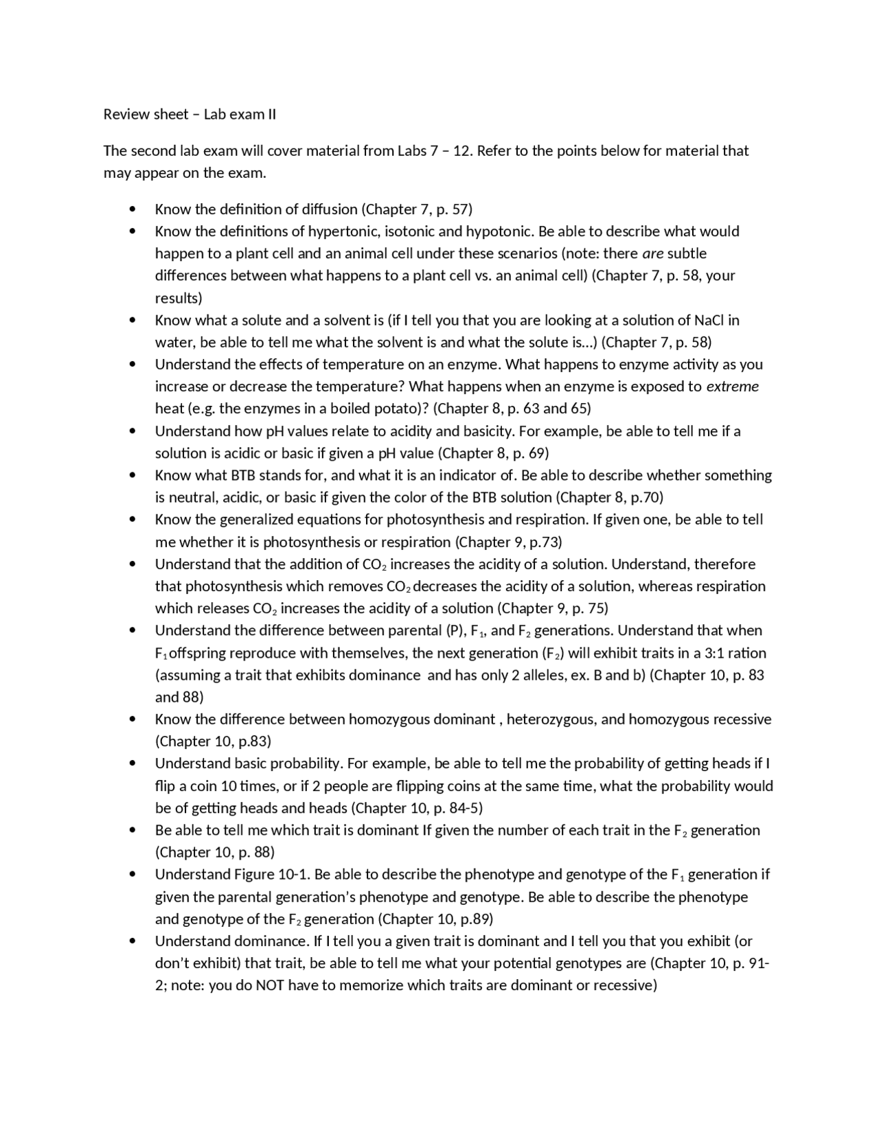 Review Sheet Lab Exam 2 Principles Of Biology Bio 101 Docsity