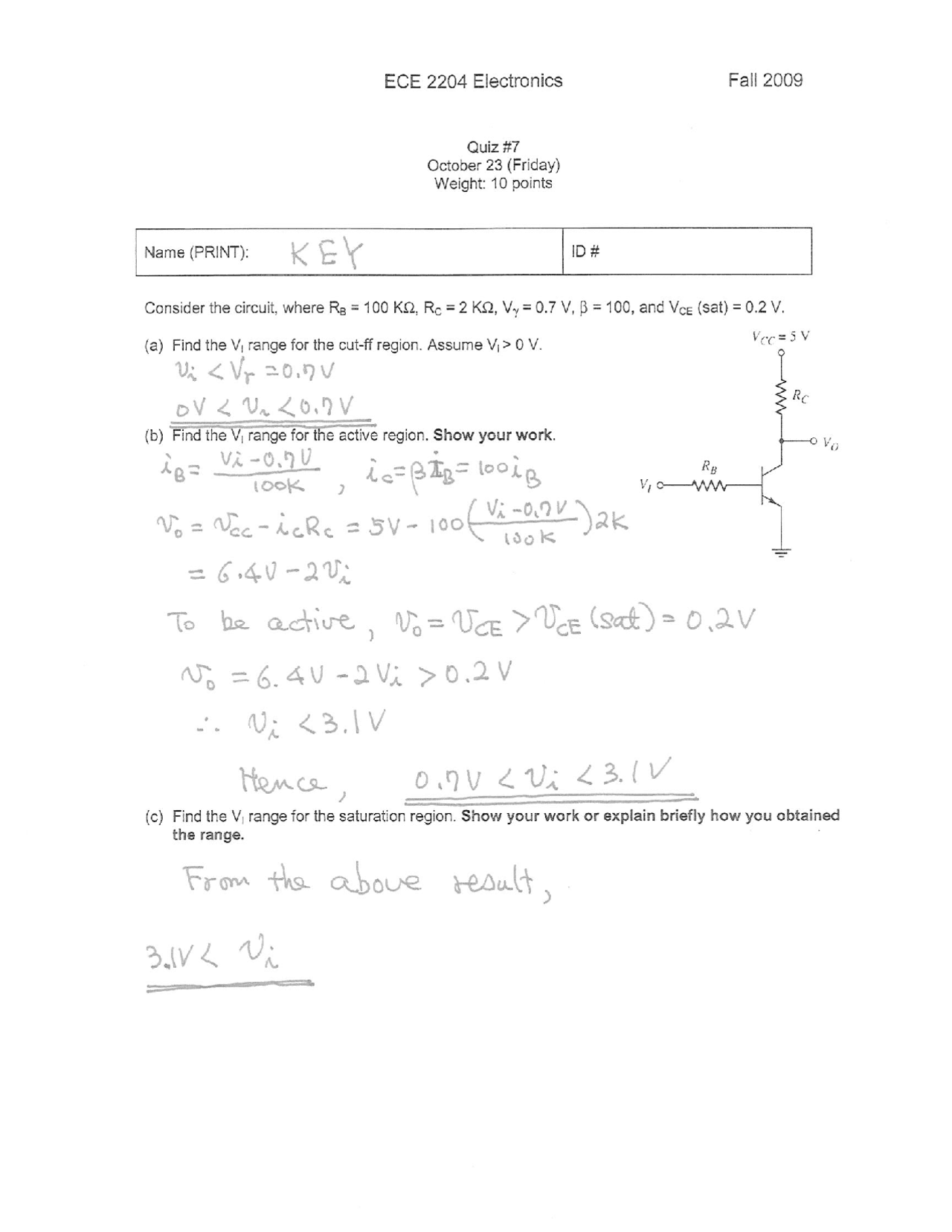 Solutions Of Quiz 7 Electronics Ece 2204 Docsity