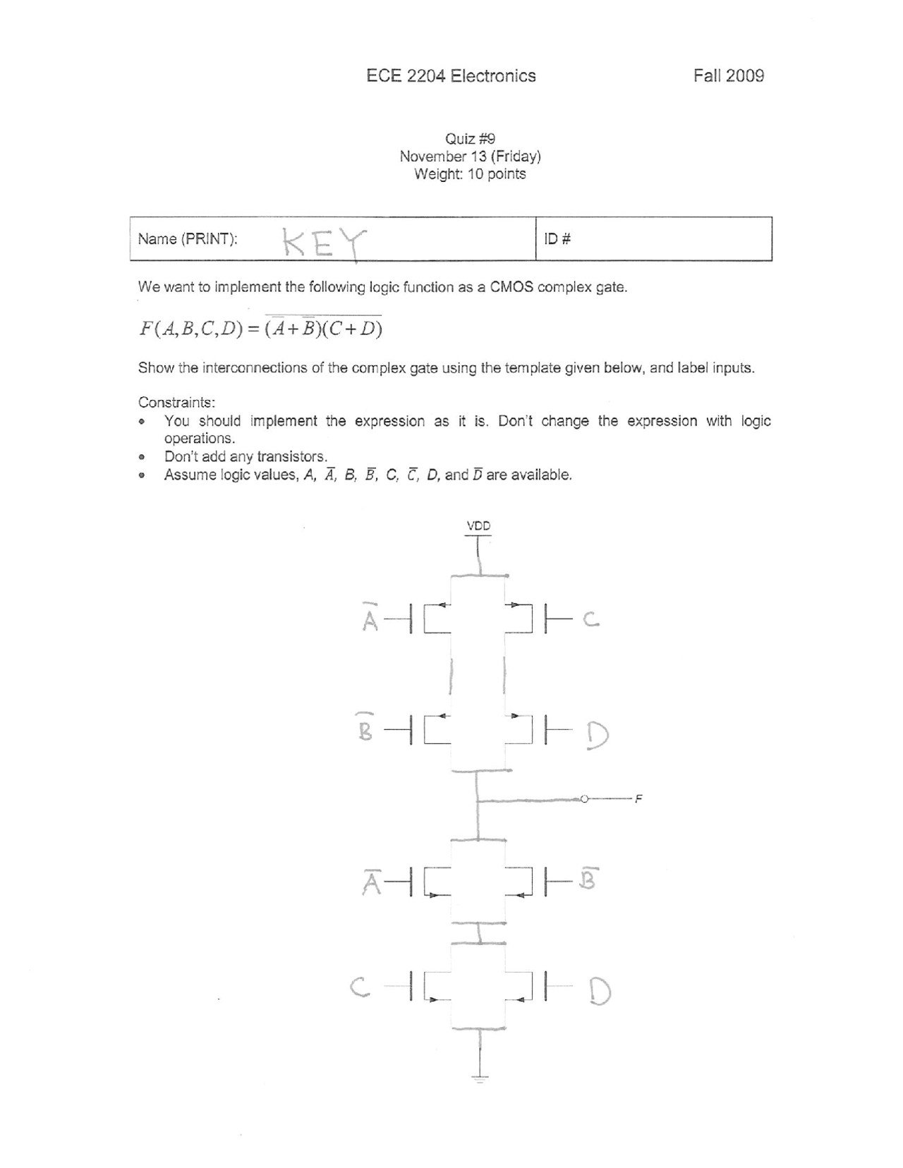 Quiz 9 With Answer Key Electronics Ece 2204 Docsity