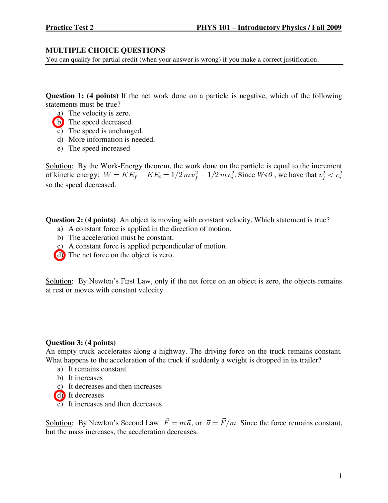 Practice Test 2 With Answers Introductory Physics Phys 101 Docsity