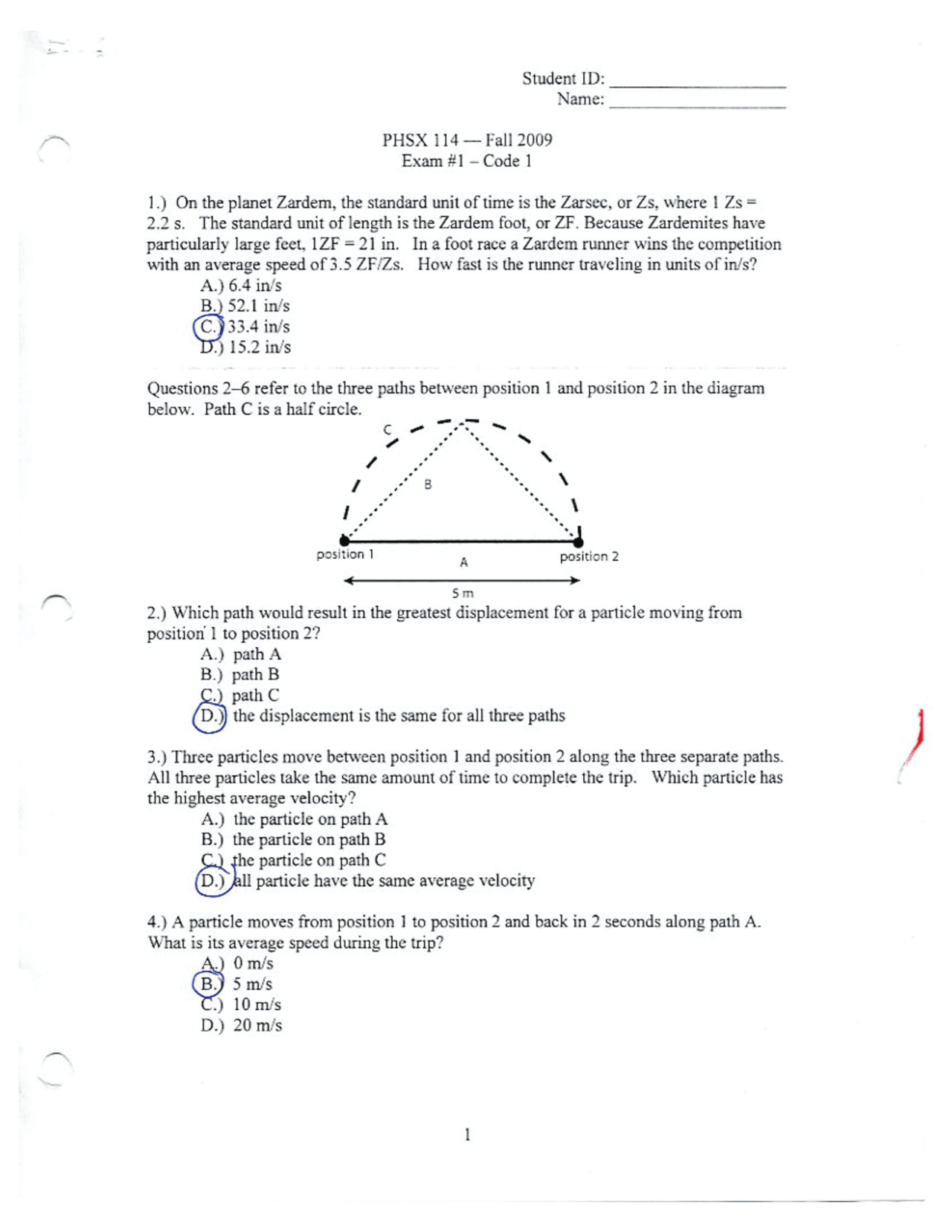 Multiple Choice Exam With Solutions Of Physics Phsx 114 Docsity